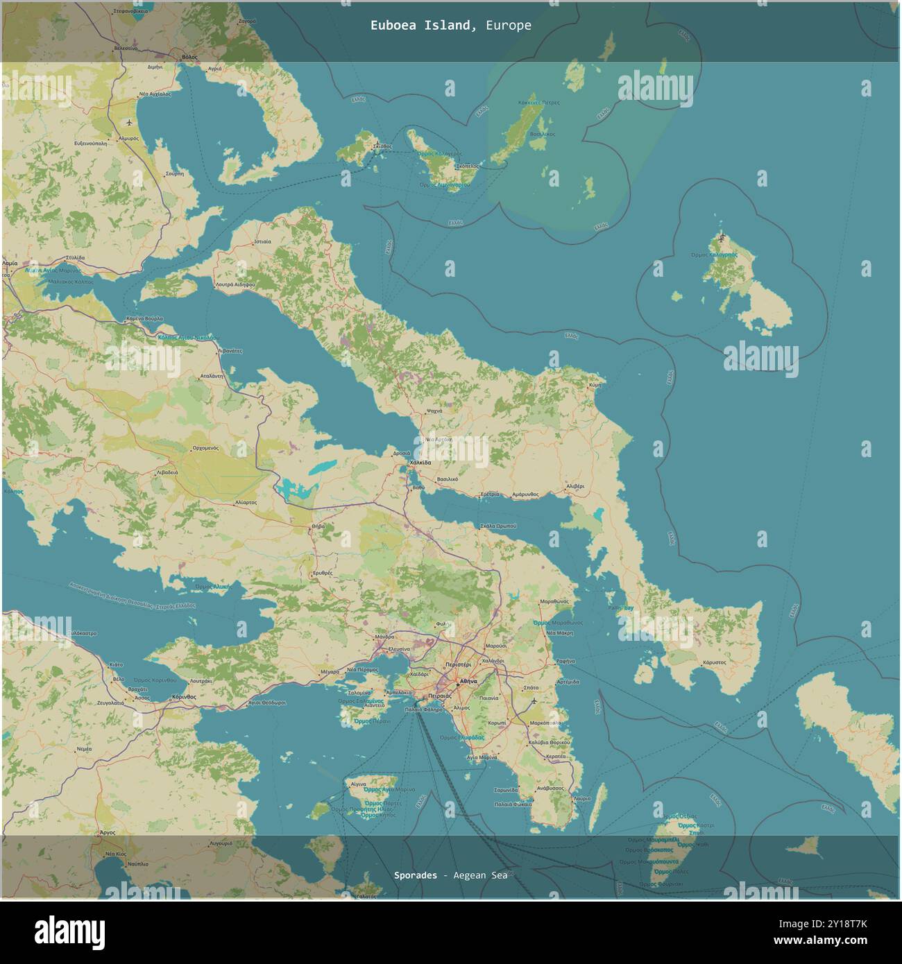 Euboea Island in the Aegean Sea, belonging to Greece, cropped to square ...
