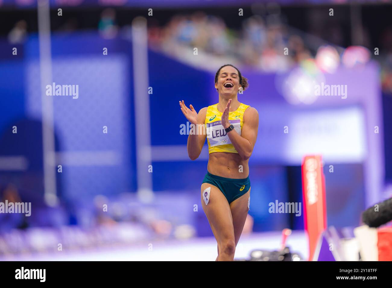 Torrie Lewis participating in the 200 meters at the Paris 2024 Olympic ...