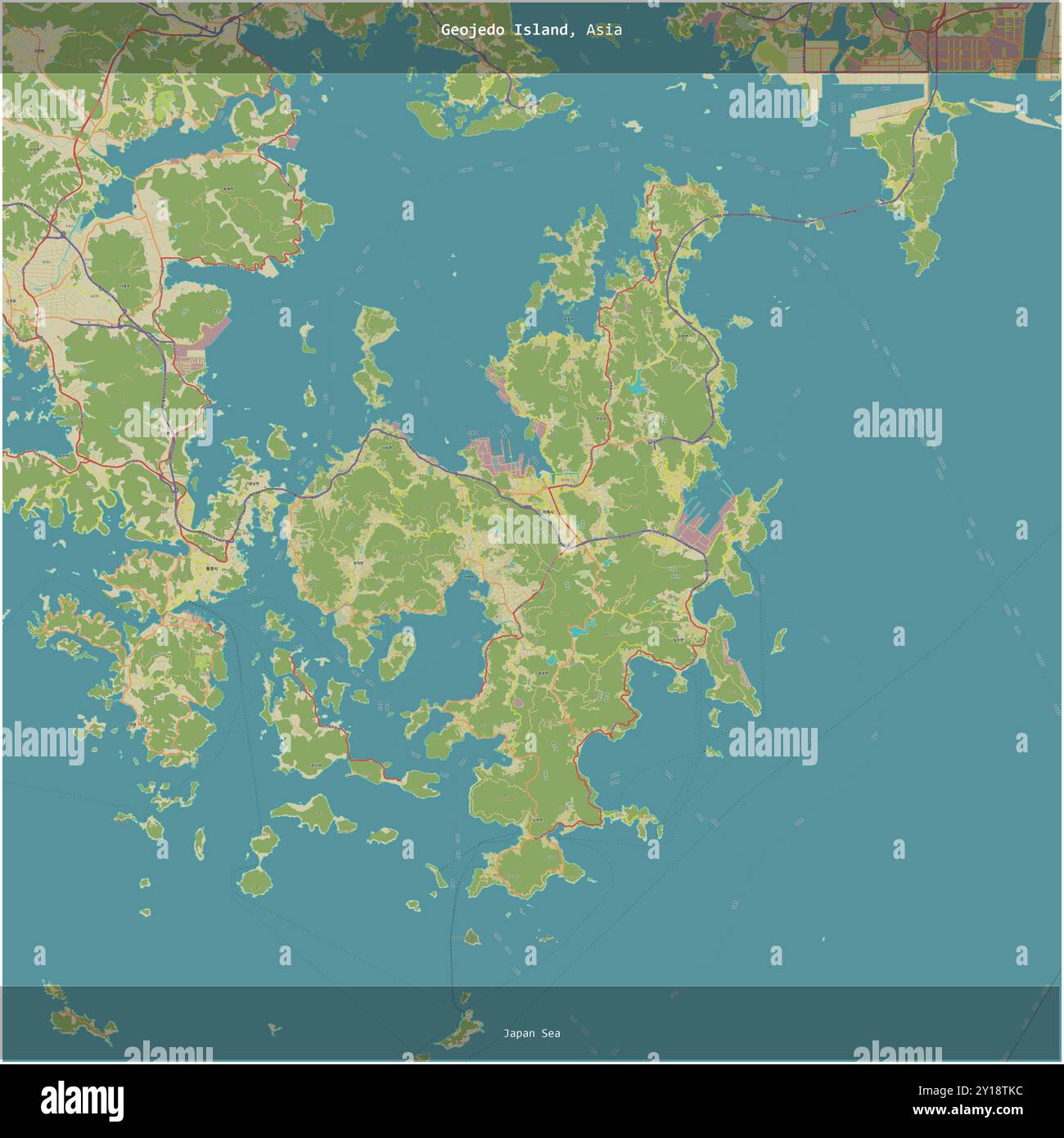 Geojedo Island in the Japan Sea, belonging to South Korea, cropped to ...