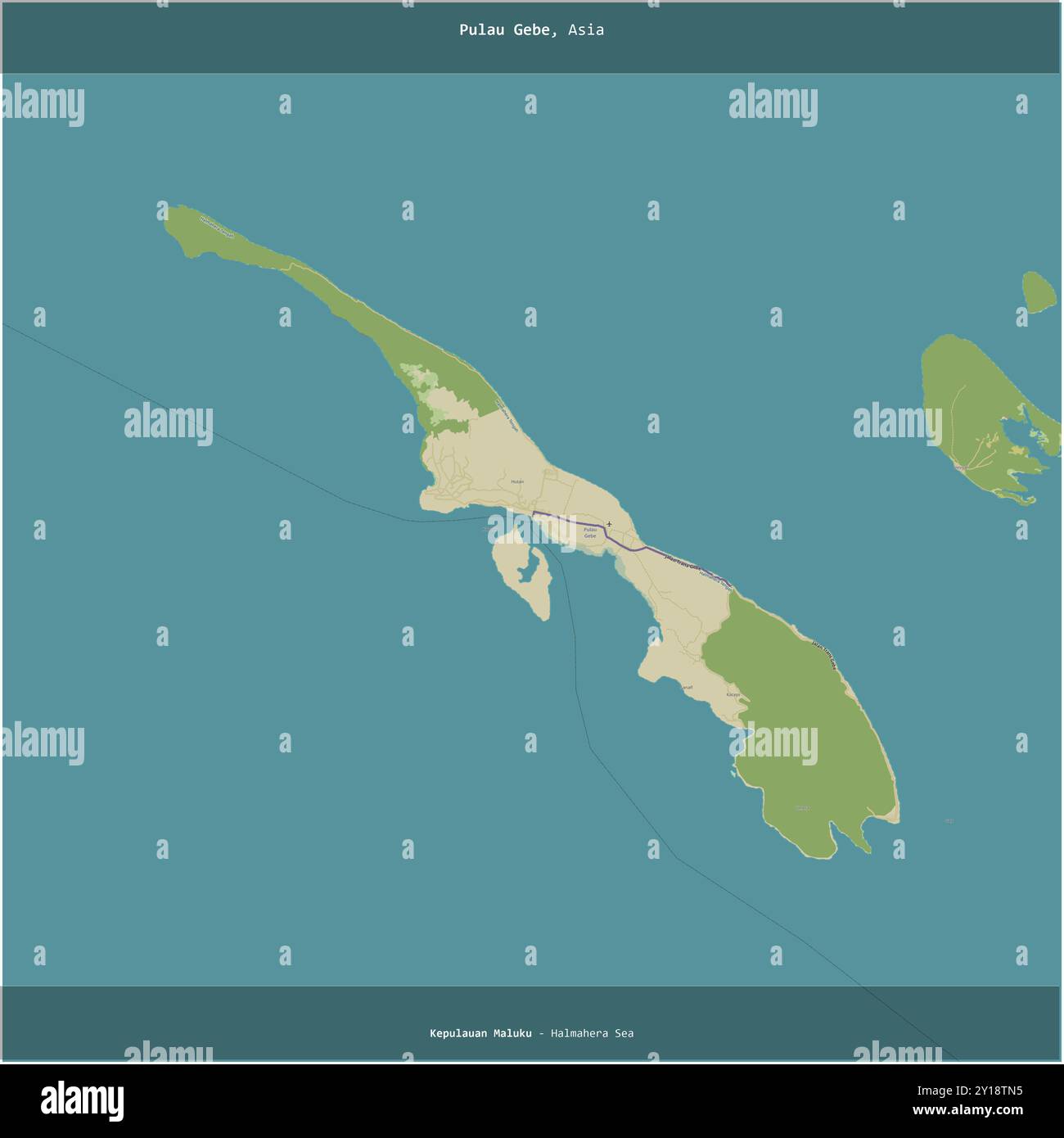 Pulau Gebe in the Halmahera Sea, belonging to Indonesia, cropped to ...