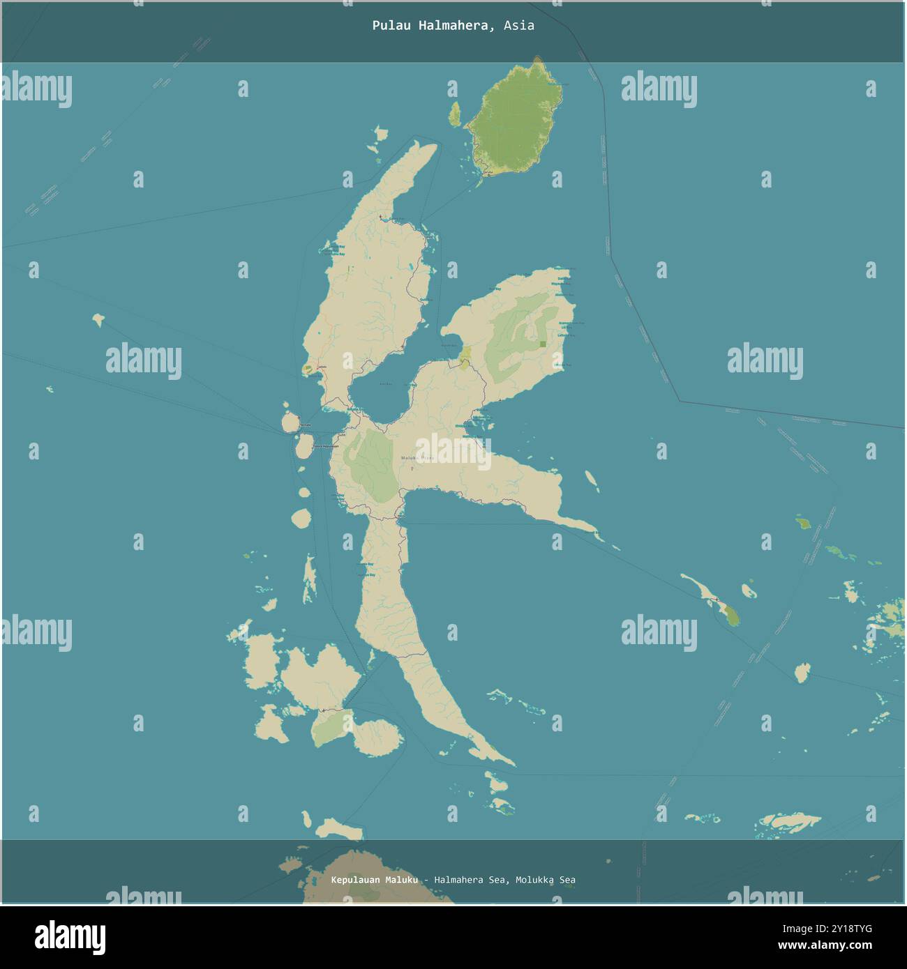 Pulau Halmahera in the Molukka Sea, belonging to Indonesia, cropped to ...