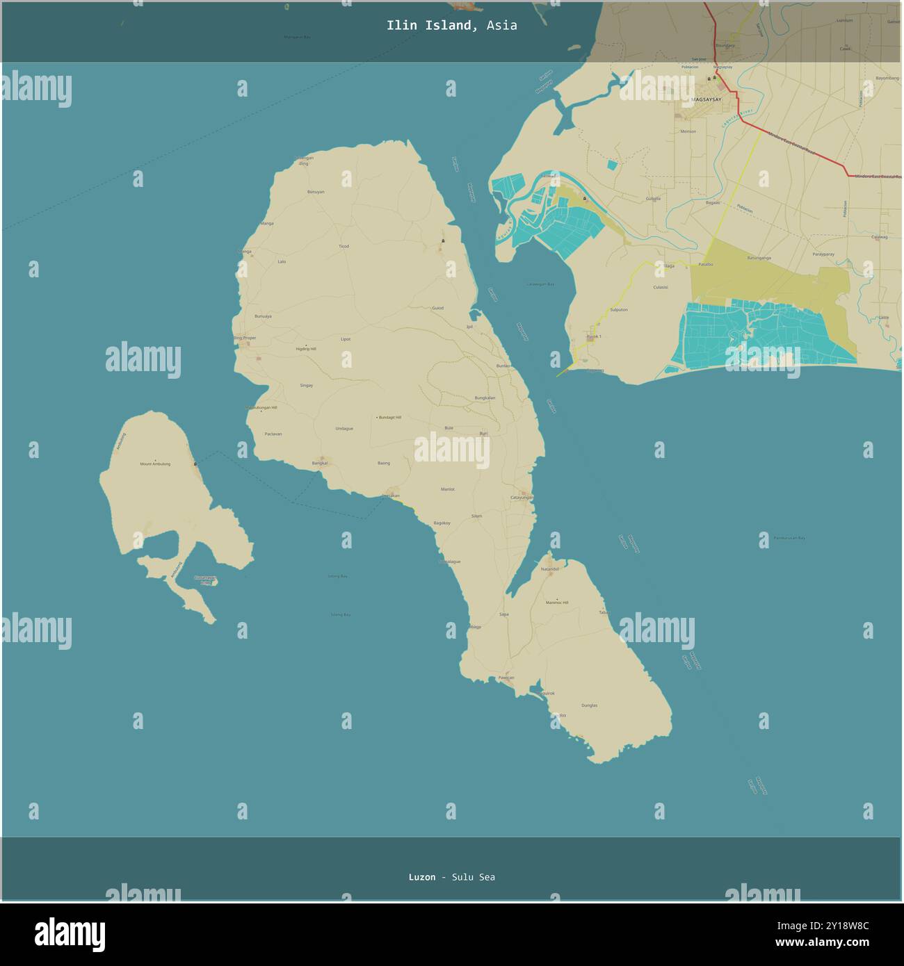 Ilin Island in the Sulu Sea, belonging to Philippines, cropped to ...