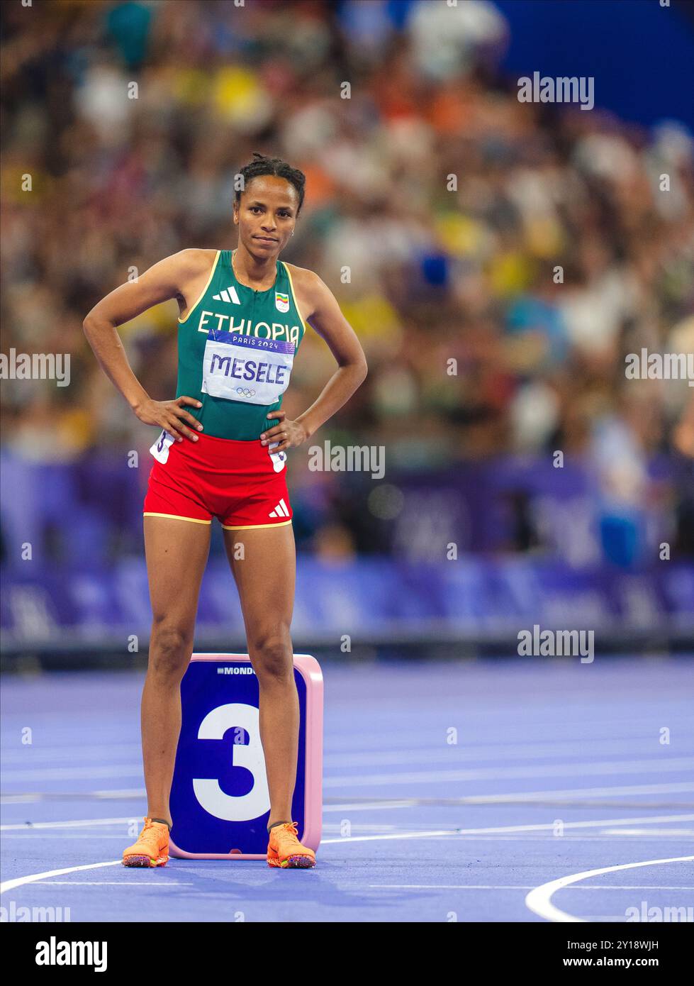 Worknesh Mesele participating in the 800 meters at the Paris 2024 ...
