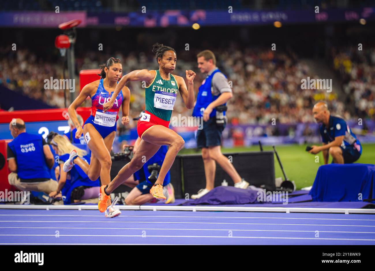 Worknesh Mesele participating in the 800 meters at the Paris 2024 ...