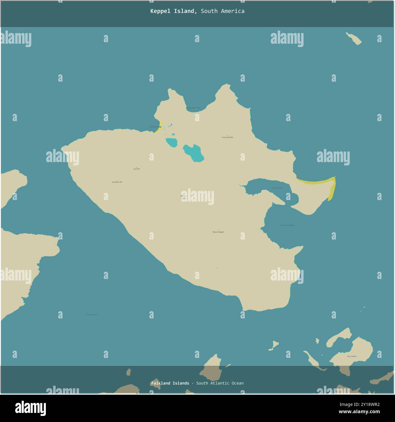 Keppel Island in the South Atlantic Ocean, belonging to Falkland Islands, cropped to square on a ...