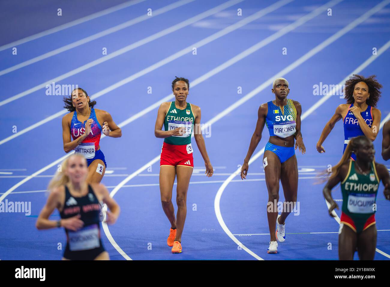 Worknesh Mesele participating in the 800 meters at the Paris 2024 ...