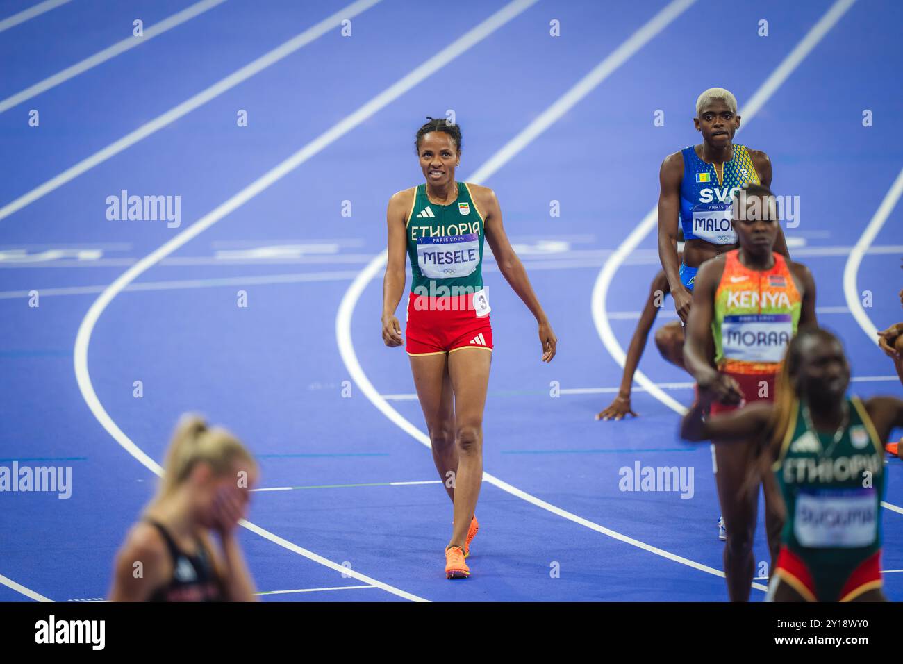 Worknesh Mesele participating in the 800 meters at the Paris 2024 ...
