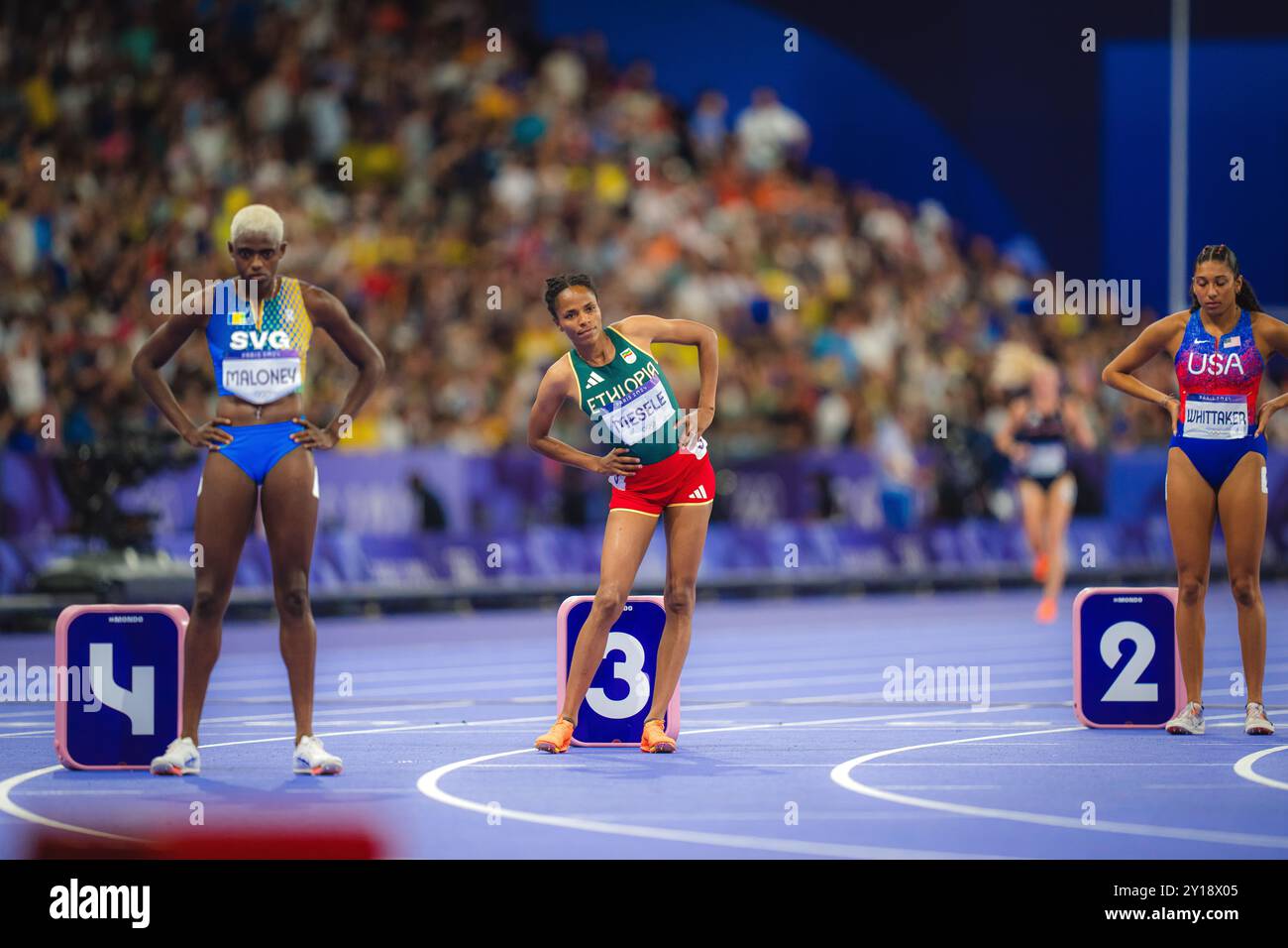 Worknesh Mesele participating in the 800 meters at the Paris 2024 ...