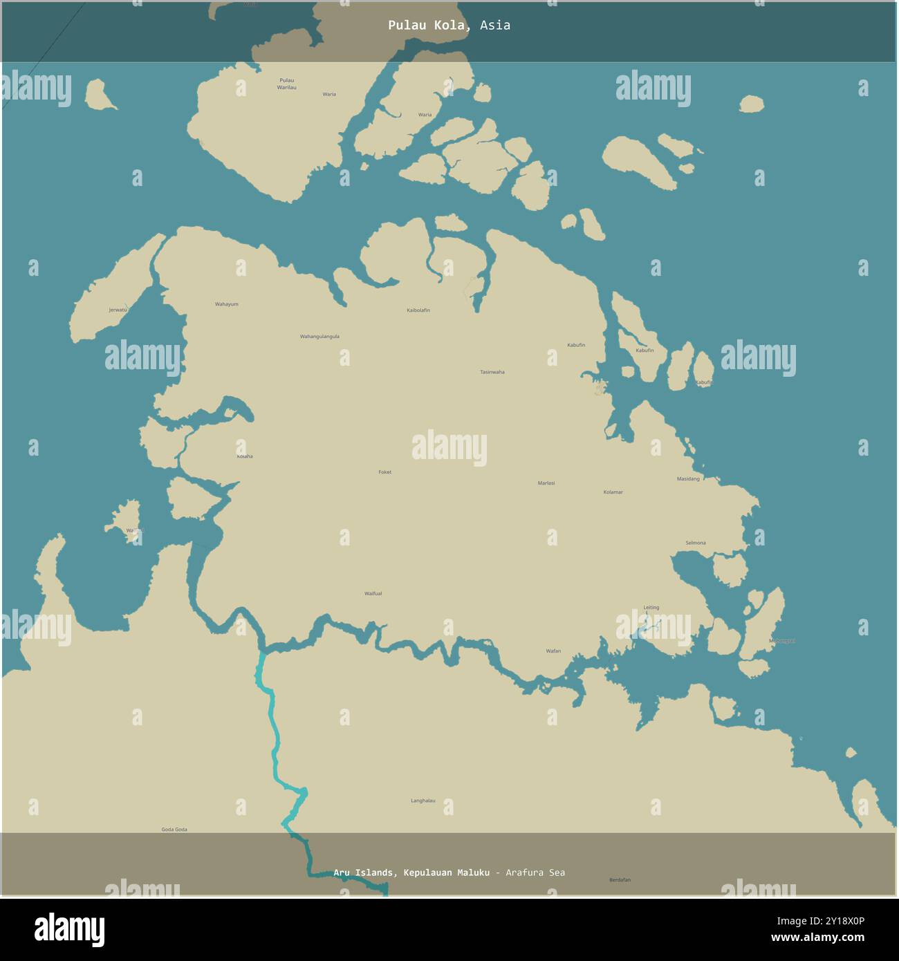 Pulau Kola in the Arafura Sea, belonging to Indonesia, cropped to ...