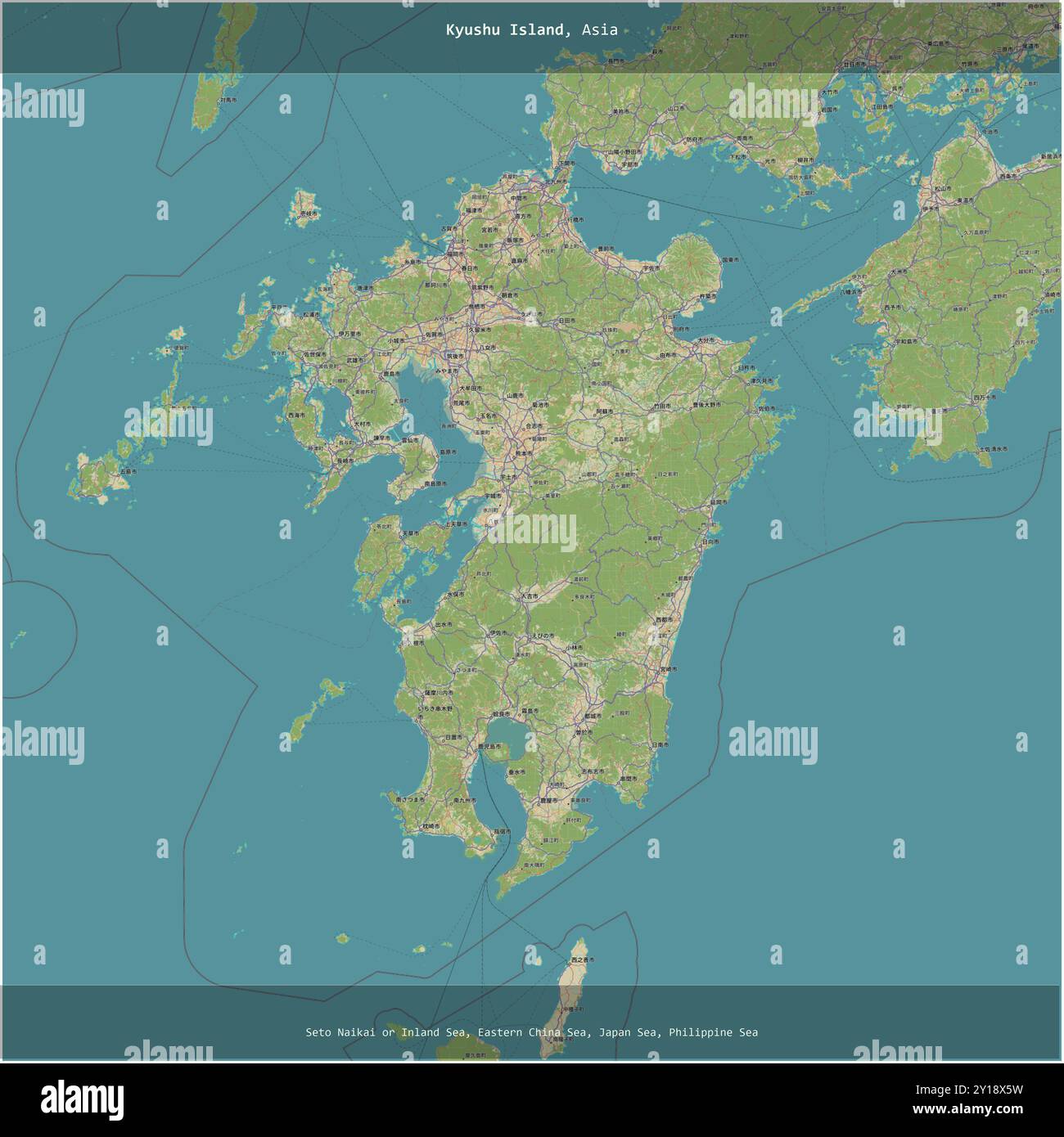 Kyushu Island in the Japan Sea, belonging to Japan, cropped to square ...