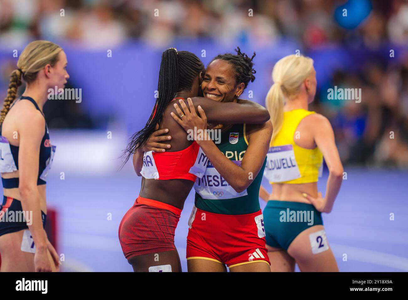 Worknesh Mesele participating in the 800 meters at the Paris 2024 ...