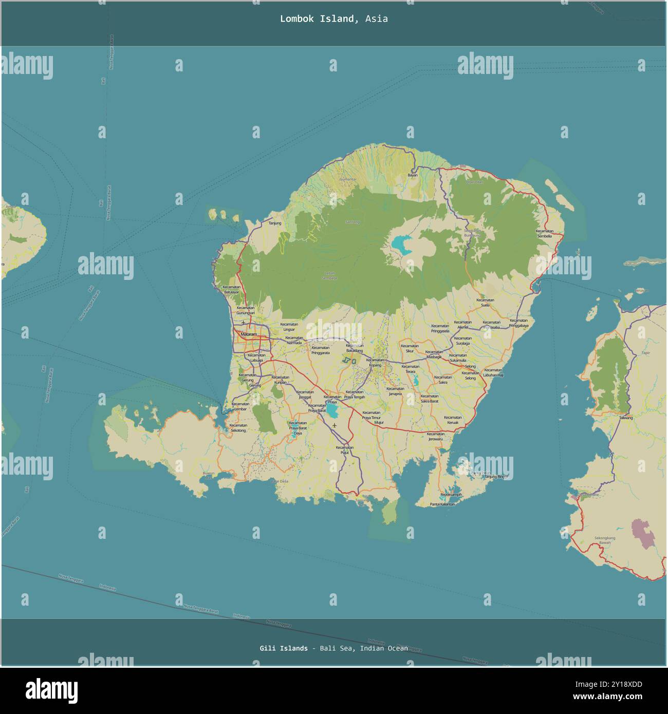 Lombok Island in the Bali Sea, belonging to Indonesia, cropped to ...
