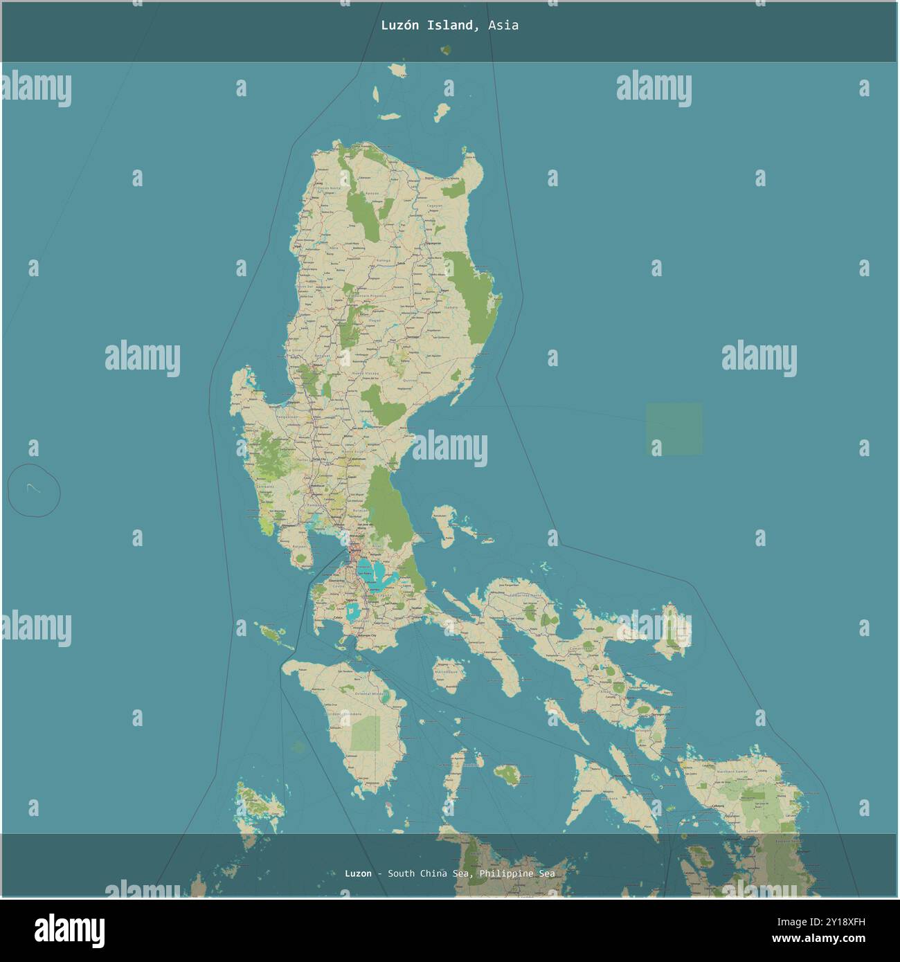 Luzon Island in the Philippine Sea, belonging to Philippines, cropped to square on a topographic ...