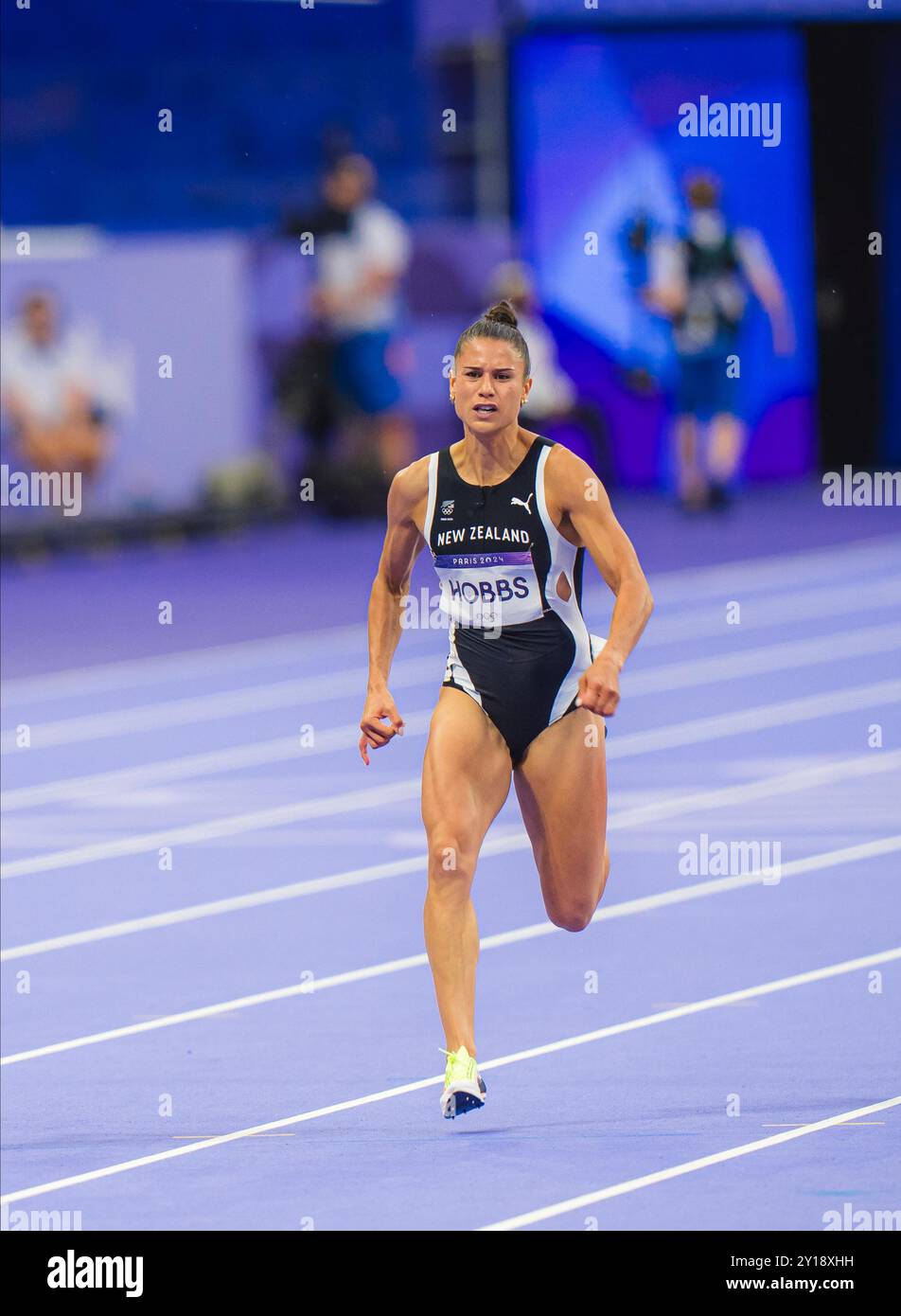 Zoe Hobbs participating in the 100 meters at the Paris 2024 Olympic ...