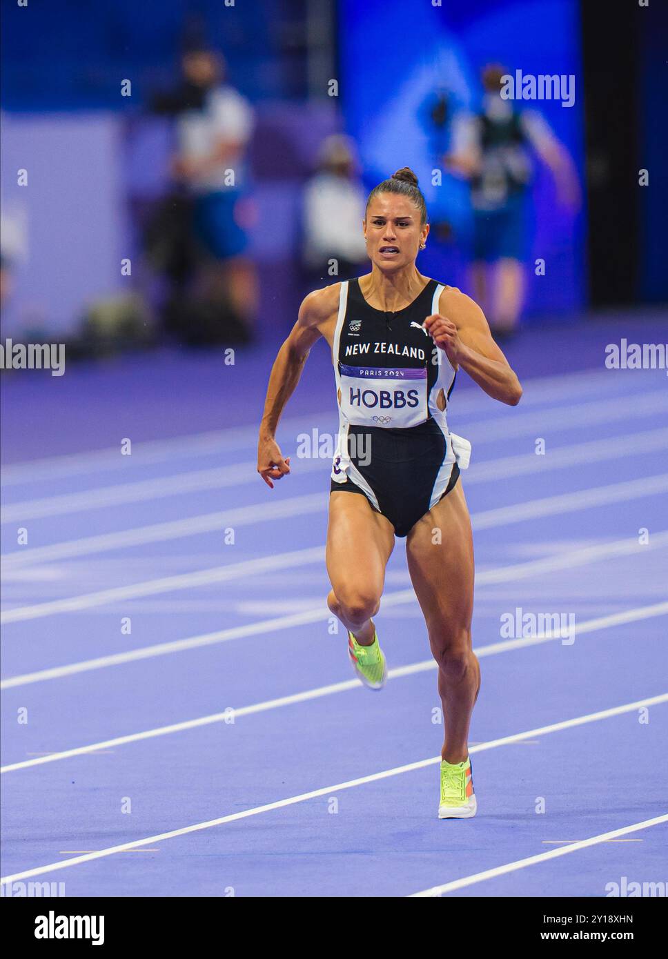Zoe Hobbs participating in the 100 meters at the Paris 2024 Olympic ...
