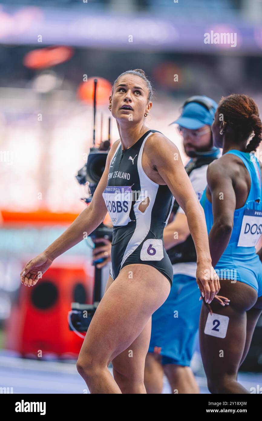 Zoe Hobbs participating in the 100 meters at the Paris 2024 Olympic ...
