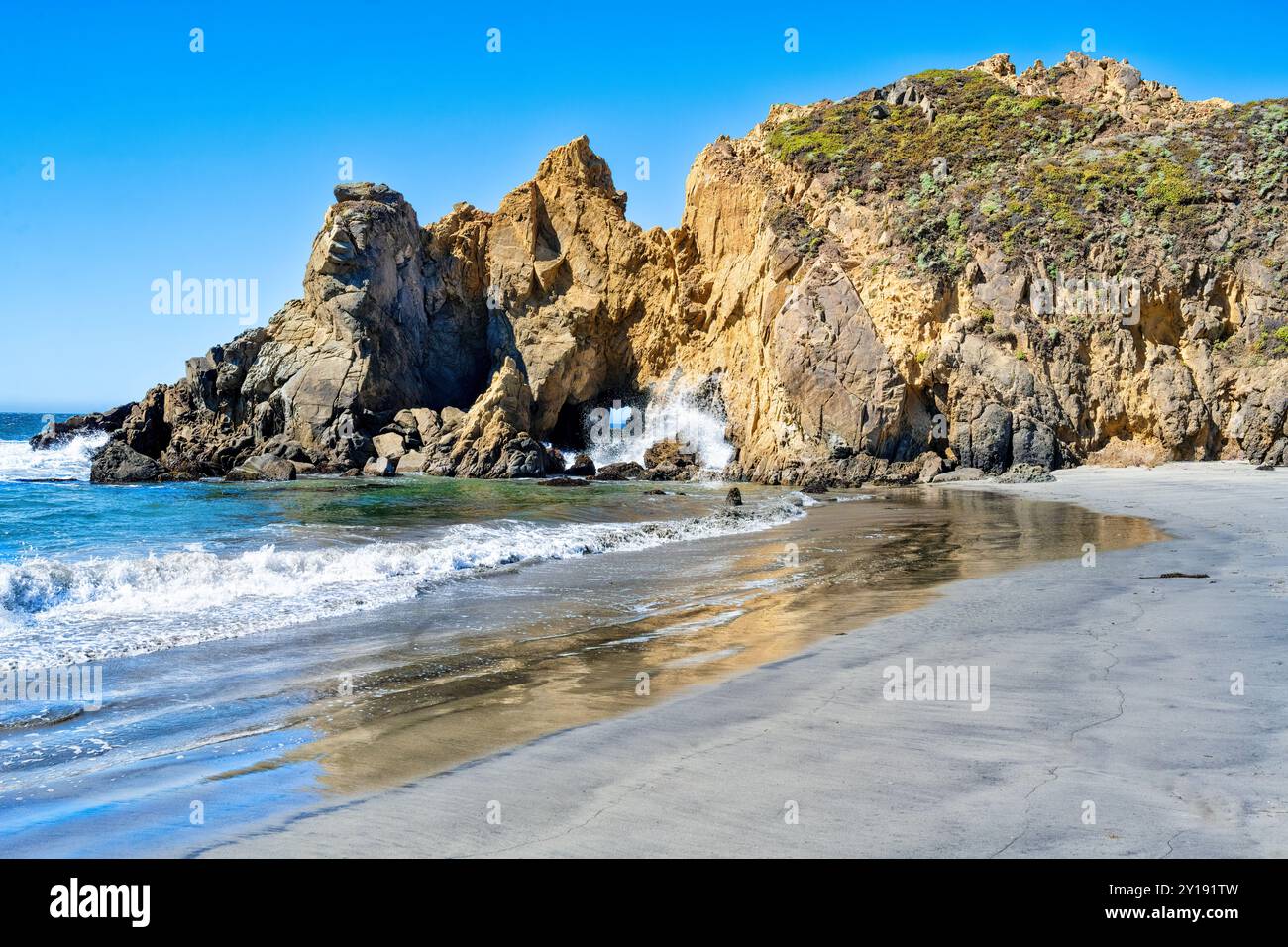 Jagged Sea Stack on a Coastal Beach at Pfeiffer Big Sur State Park in ...