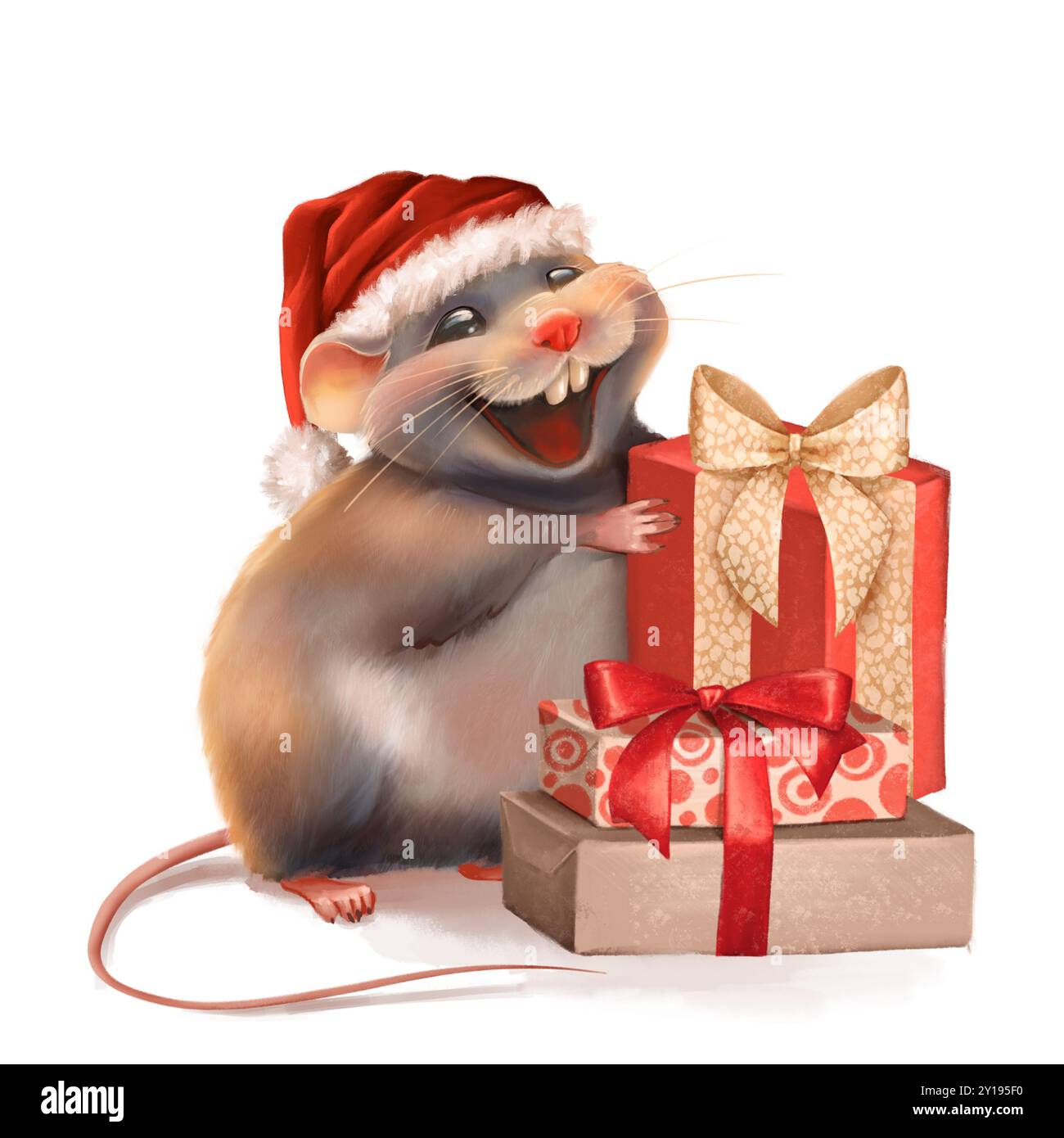 Mouse with present. Hand drawn Christmas illustration Stock Photo - Alamy