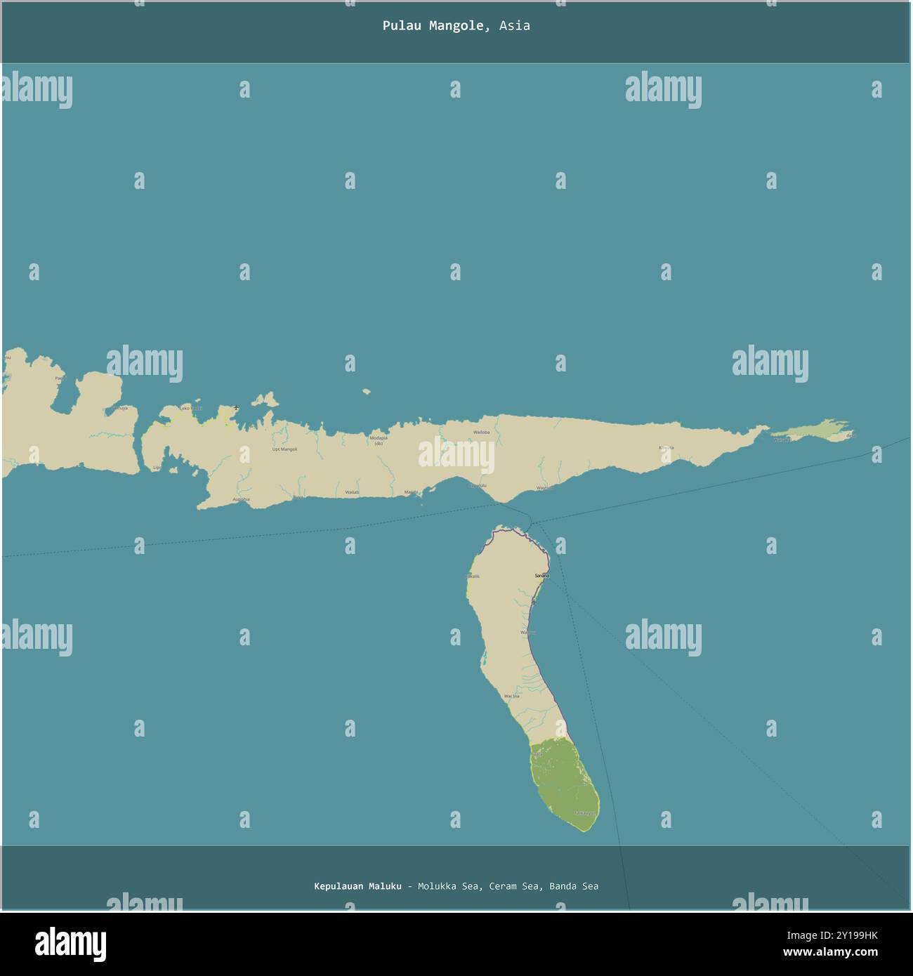 Pulau Mangole in the Ceram Sea, belonging to Indonesia, cropped to ...