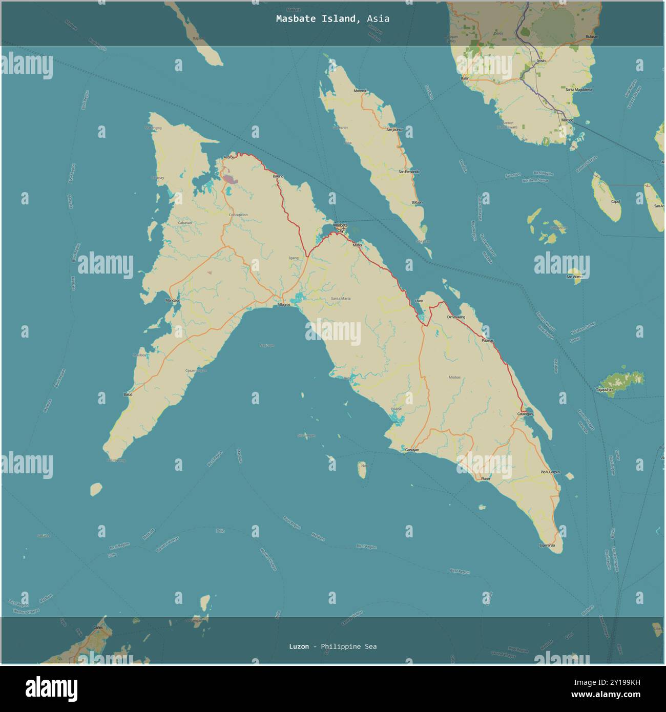 Masbate Island in the Philippine Sea, belonging to Philippines, cropped to square on a ...