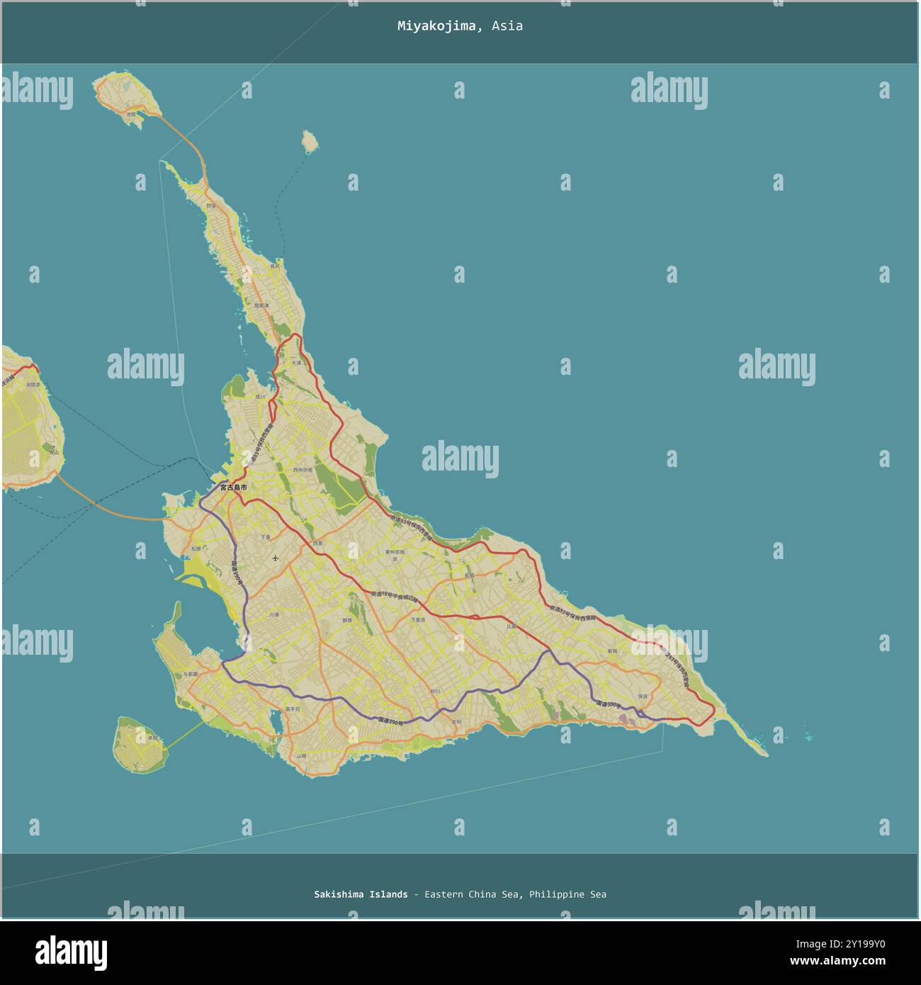 Miyakojima in the Philippine Sea, belonging to Japan, cropped to square ...