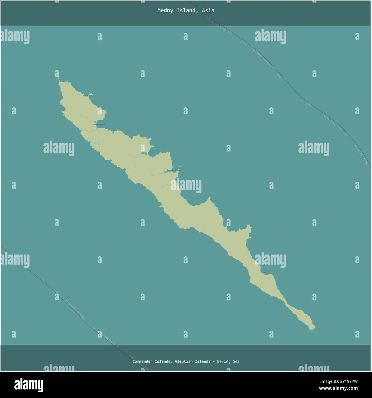Medny Island in the Bering Sea, belonging to Russia, cropped to square ...