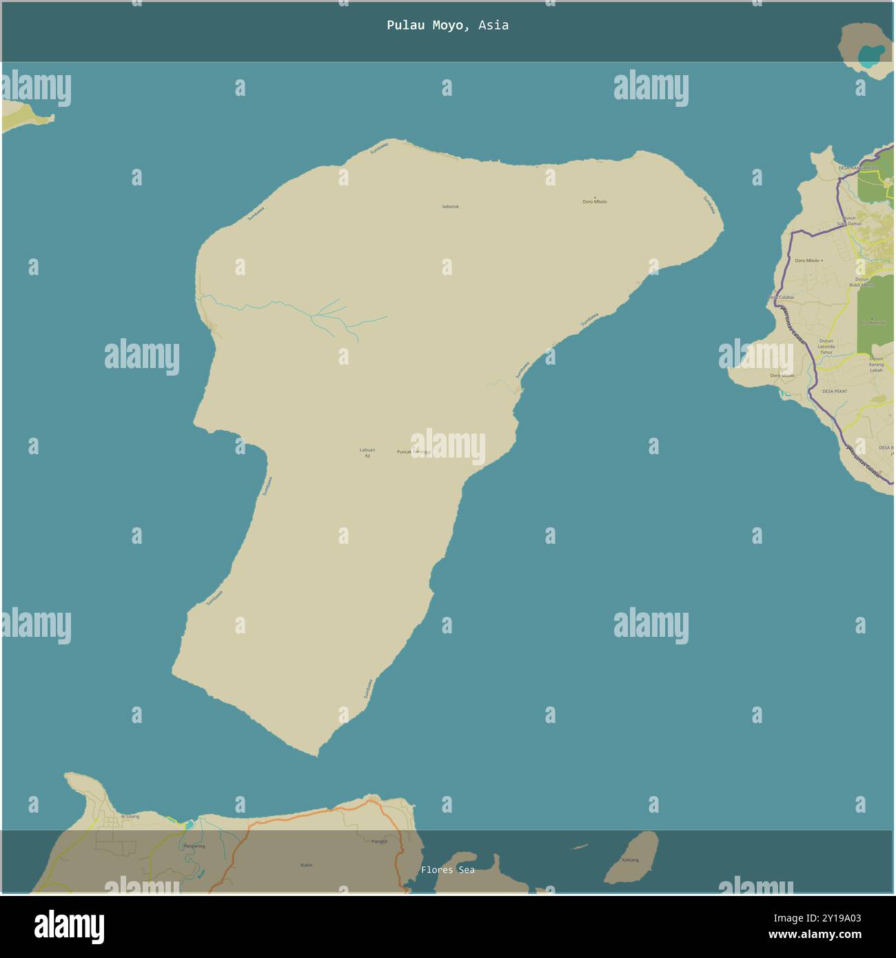 Pulau Moyo in the Flores Sea, belonging to Indonesia, cropped to square ...
