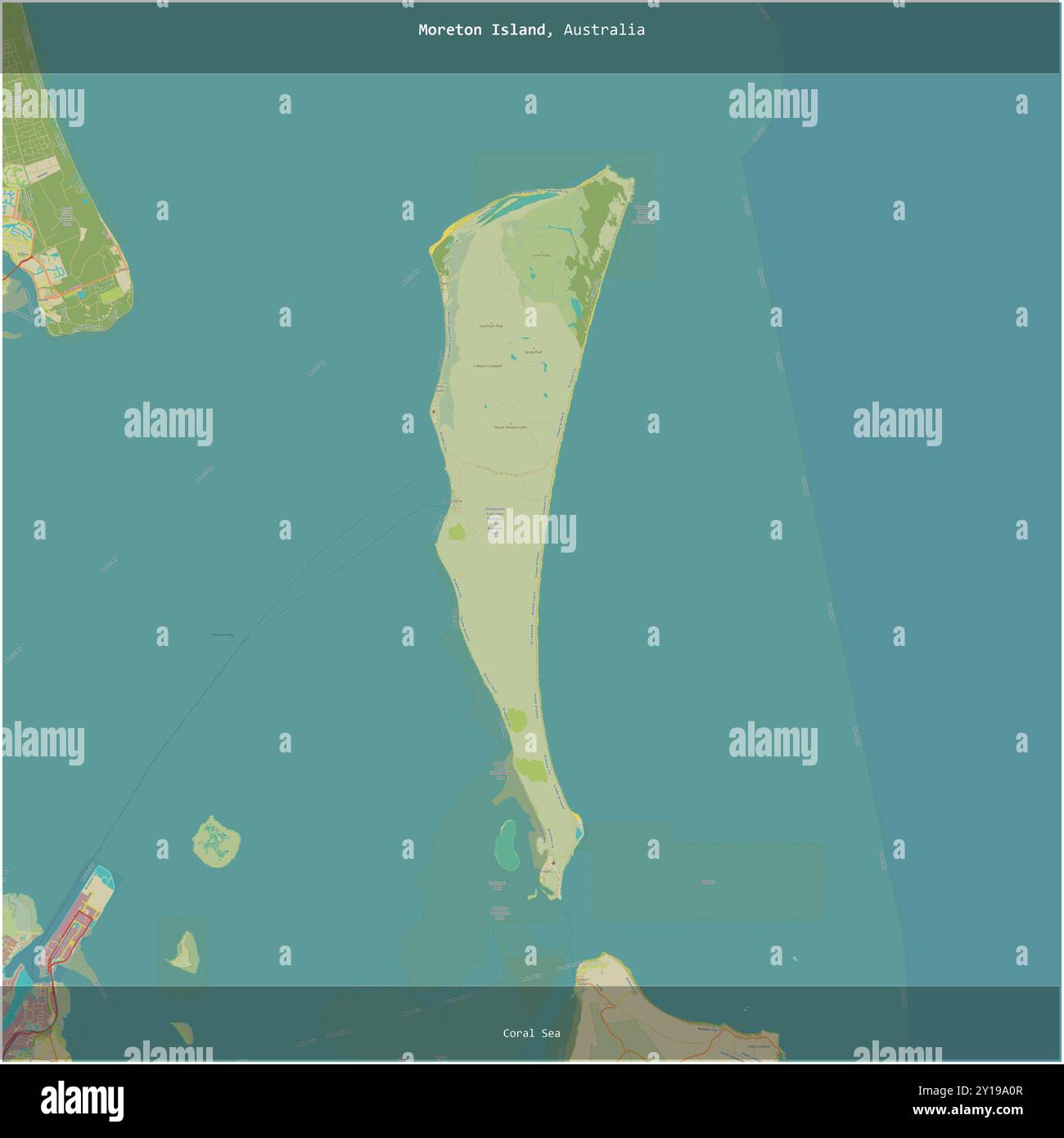 Moreton Island in the Coral Sea, belonging to Australia, cropped to ...