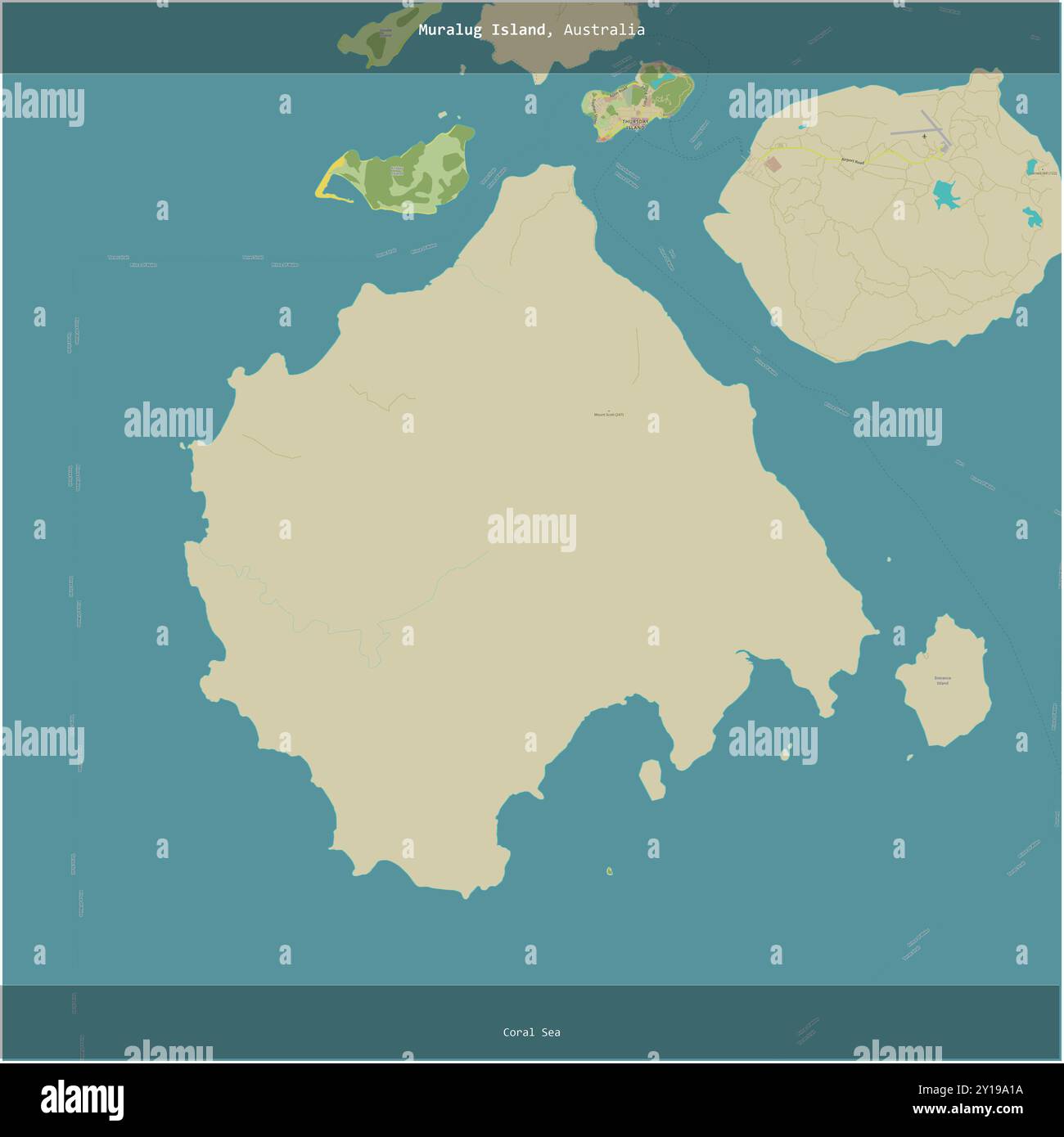 Muralug Island in the Coral Sea, belonging to Australia, cropped to ...