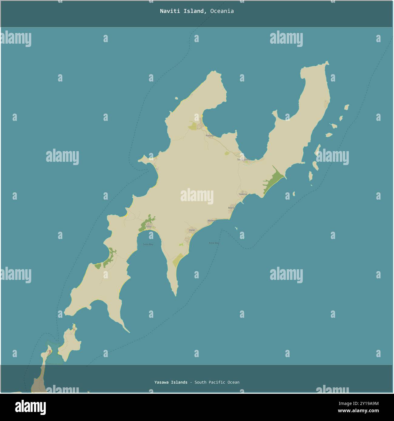 Naviti Island in the South Pacific Ocean, belonging to Fiji, cropped to ...