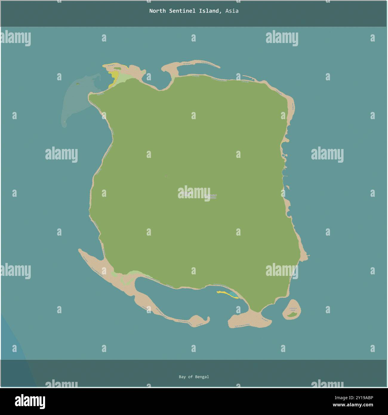 North Sentinel Island in the Bay of Bengal, belonging to India, cropped ...