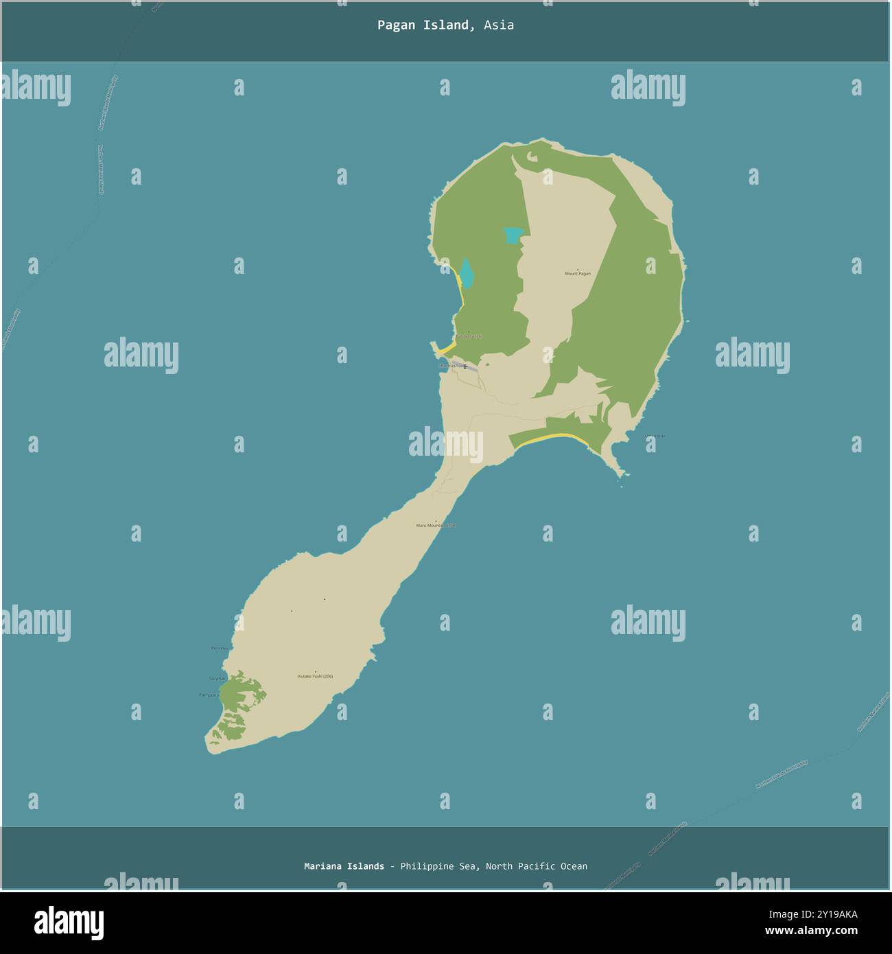 Pagan Island in the Philippine Sea, belonging to United States, cropped ...