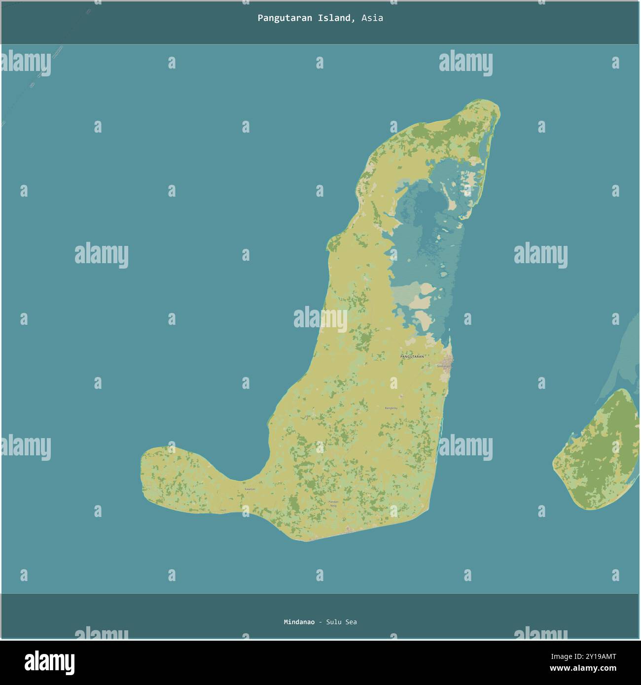 Pangutaran Island in the Sulu Sea, belonging to Philippines, cropped to square on a topographic ...