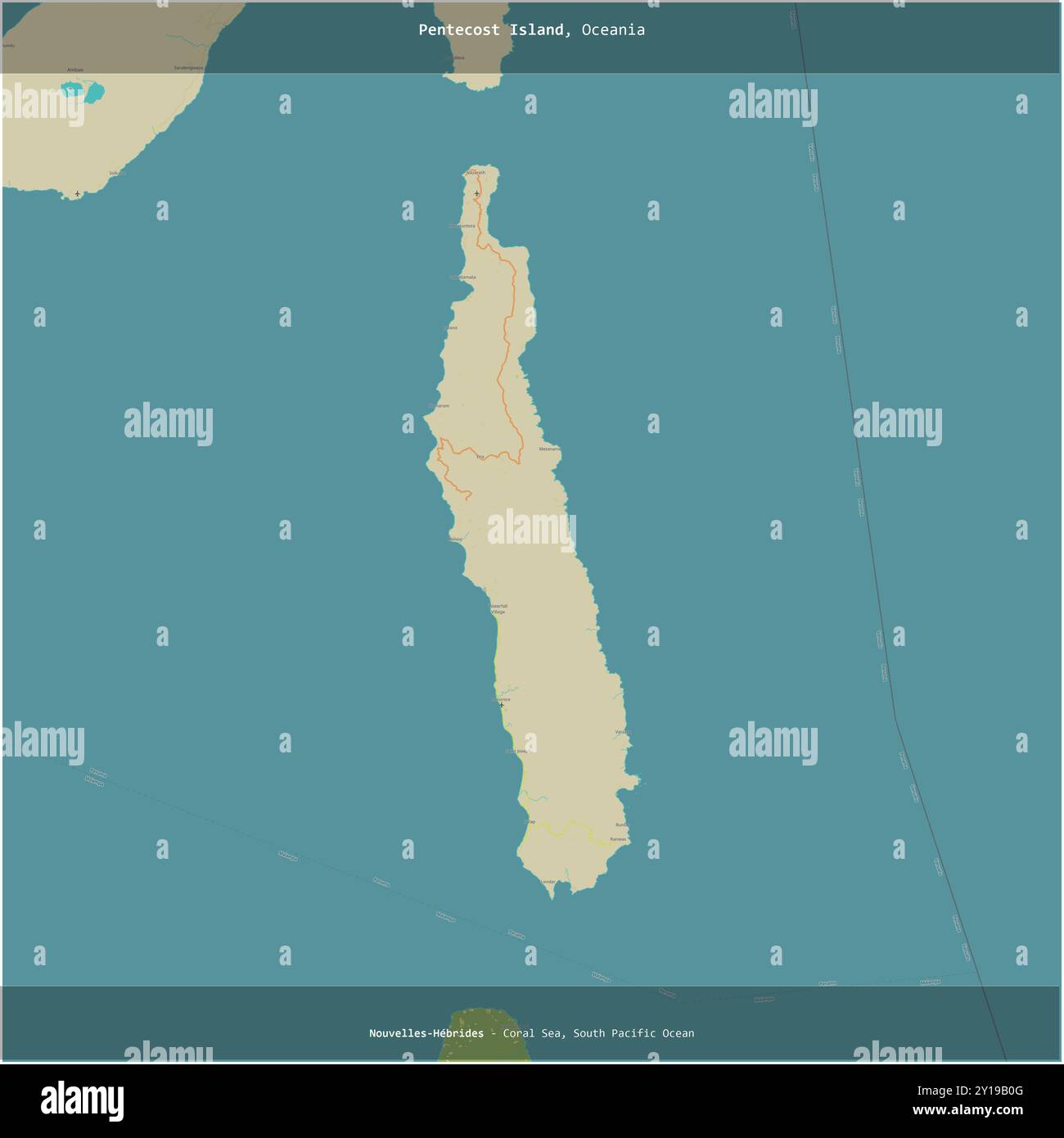 Pentecost Island in the Coral Sea, belonging to Vanuatu, cropped to ...
