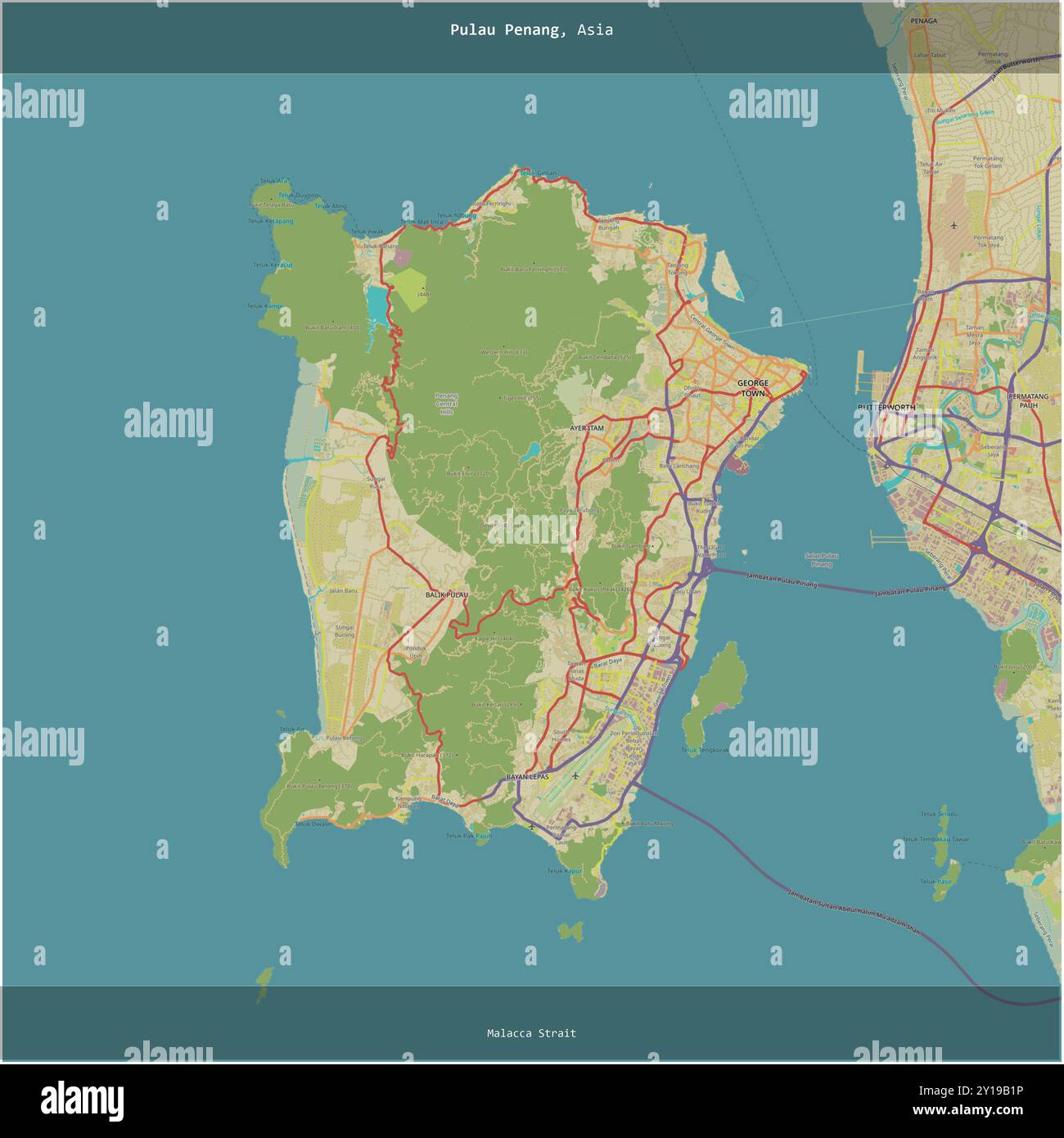 Pulau Penang in the Malacca Strait, belonging to Malaysia, cropped to ...