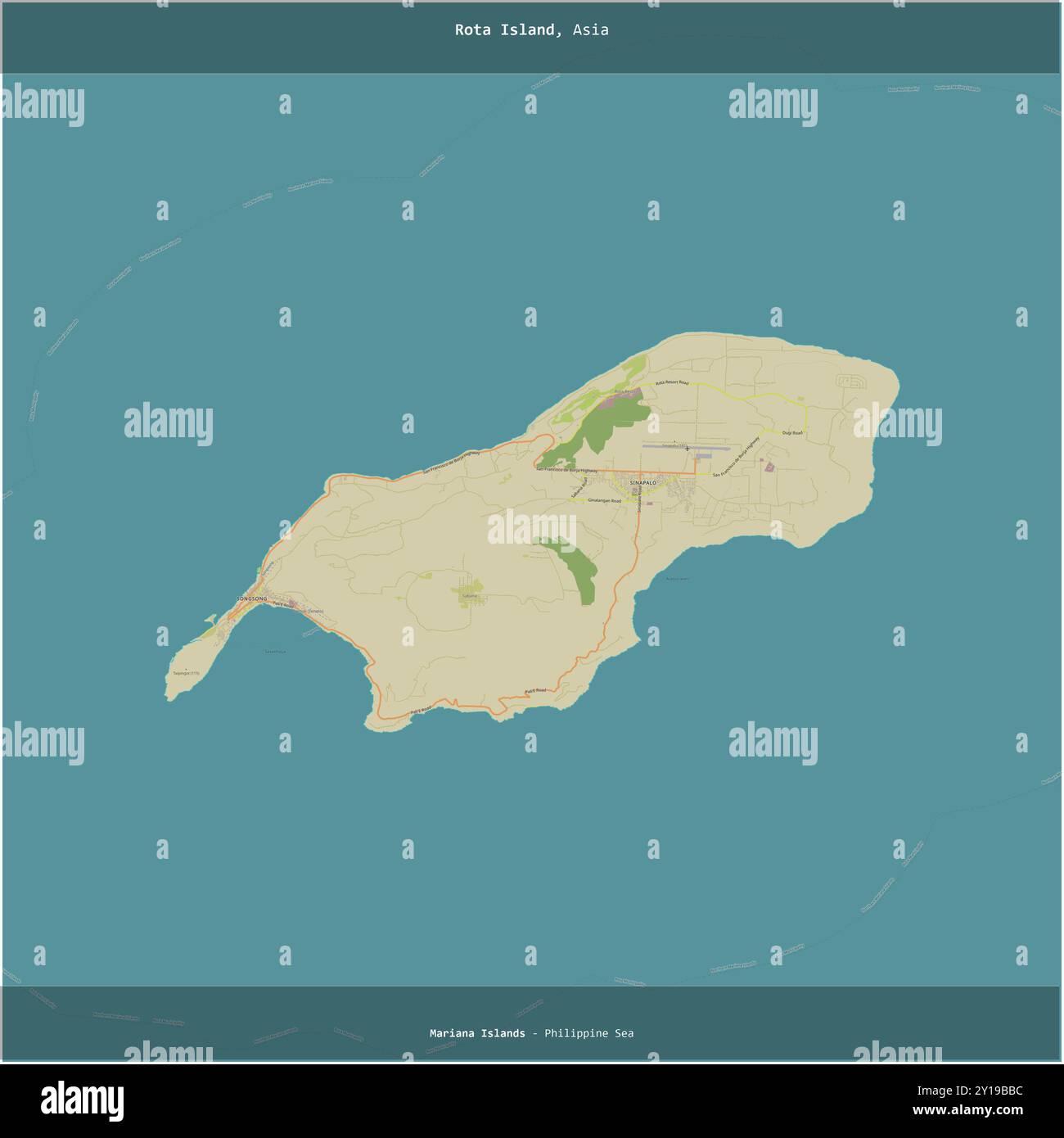 Rota Island in the Philippine Sea, belonging to United States, cropped ...