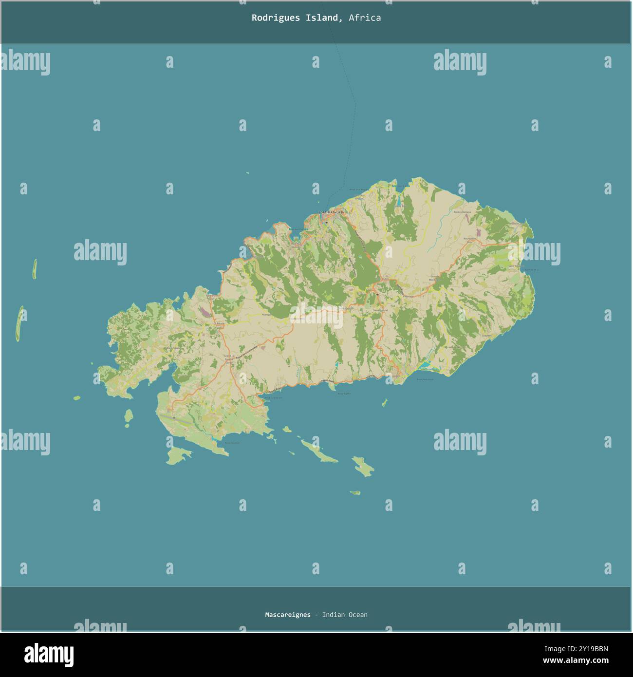 Rodrigues Island in the Indian Ocean, belonging to Mauritius, cropped ...