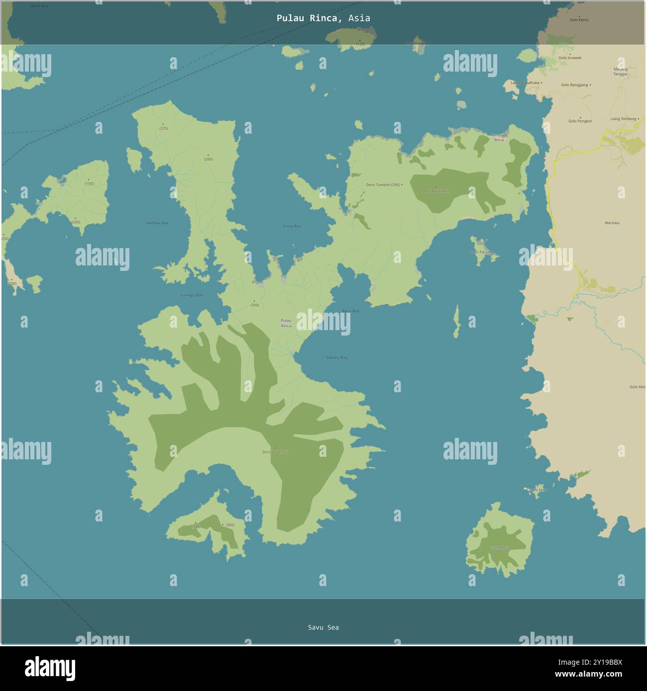 Pulau Rinca in the Savu Sea, belonging to Indonesia, cropped to square ...