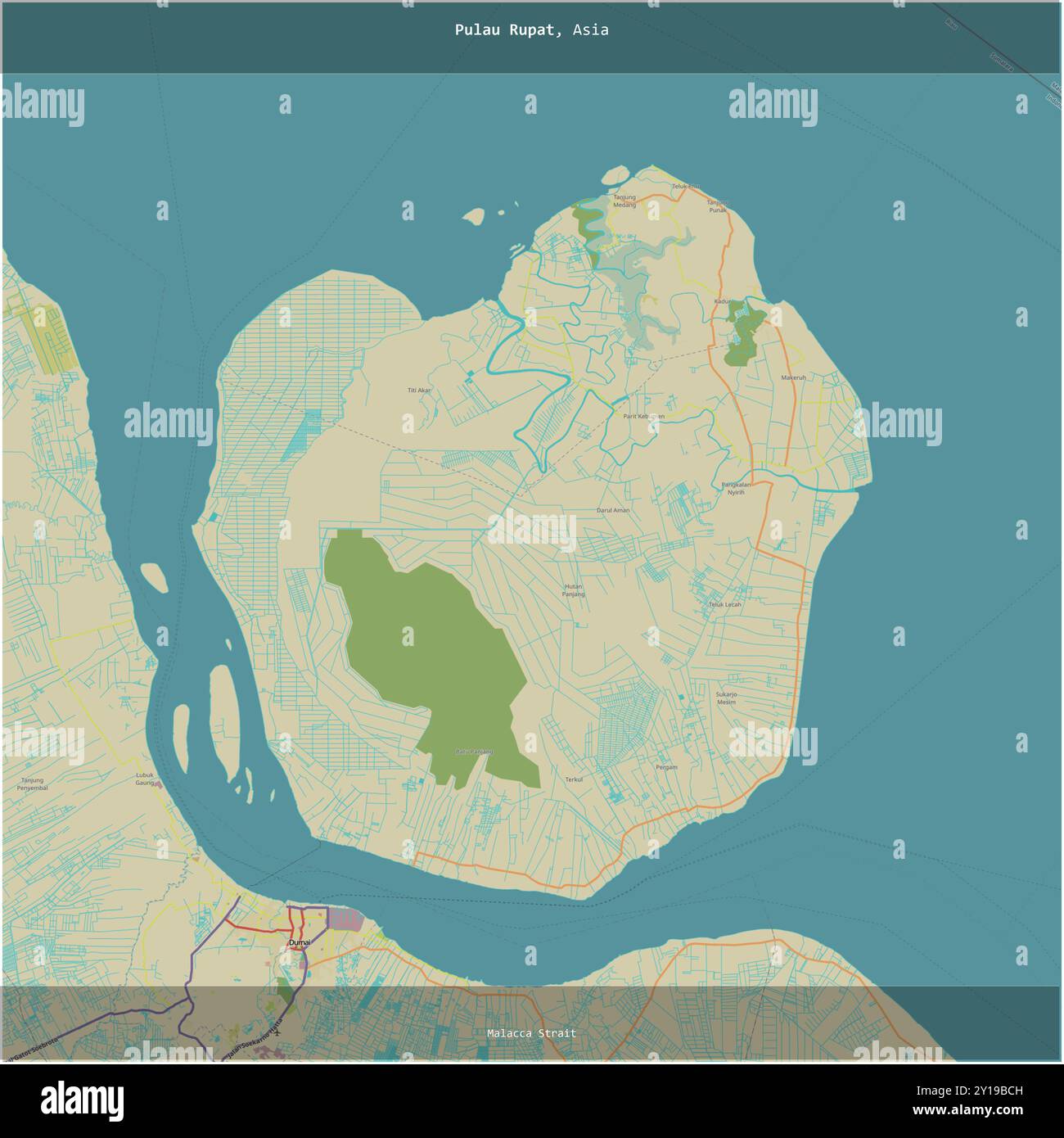 Pulau Rupat in the Malacca Strait, belonging to Indonesia, cropped to ...