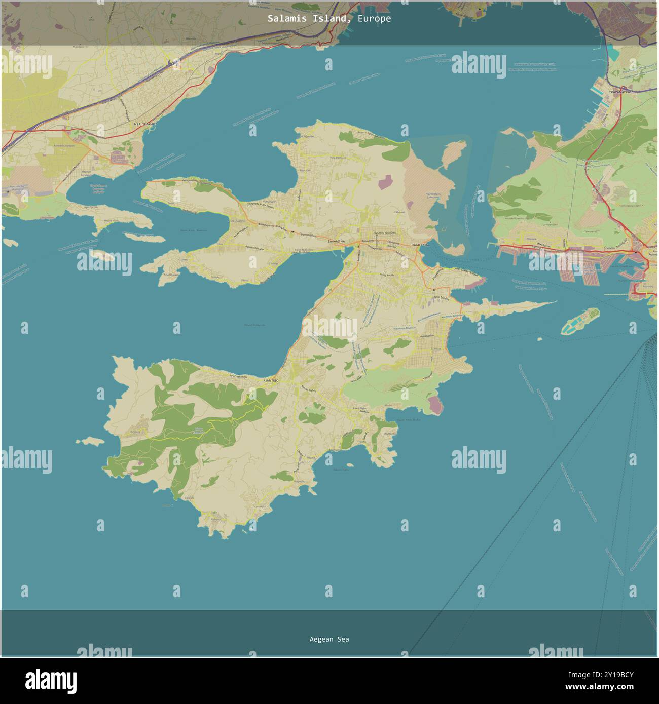 Salamis Island in the Aegean Sea, belonging to Greece, cropped to ...