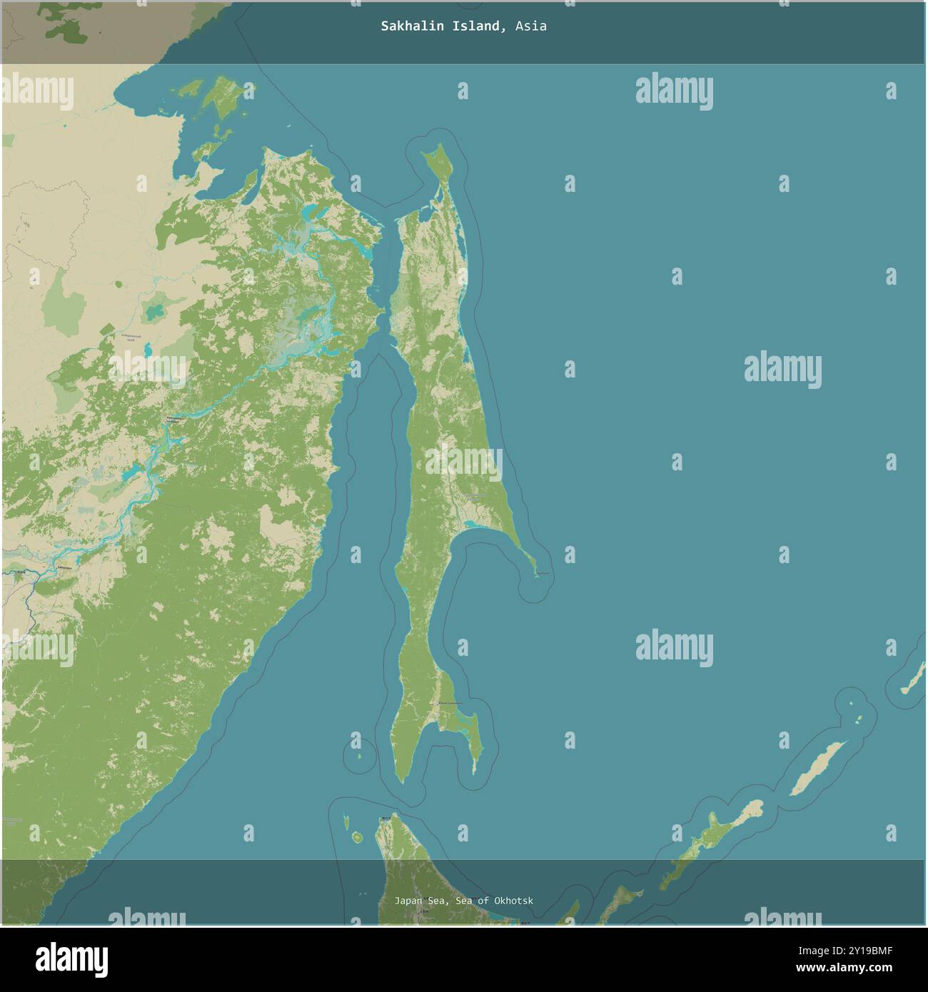 Sakhalin Island in the Japan Sea, belonging to Russia, cropped to ...