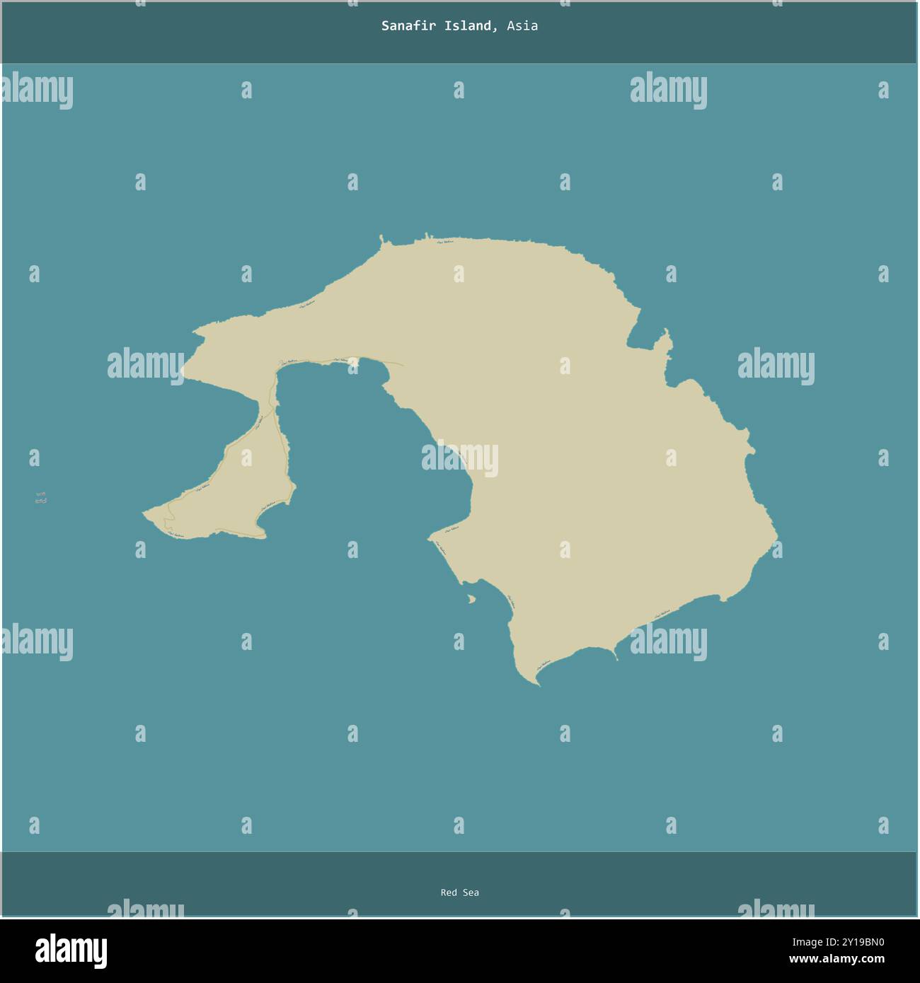 Sanafir Island in the Red Sea, belonging to Saudi Arabia, cropped to ...