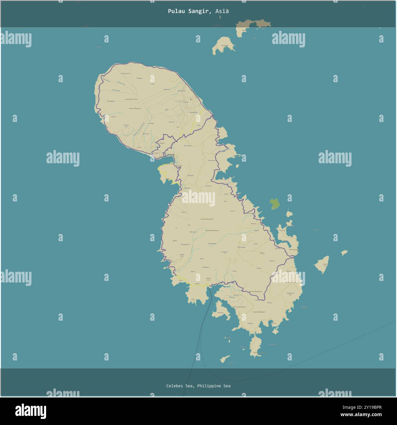 Pulau Sangir in the Celebes Sea, belonging to Indonesia, cropped to ...