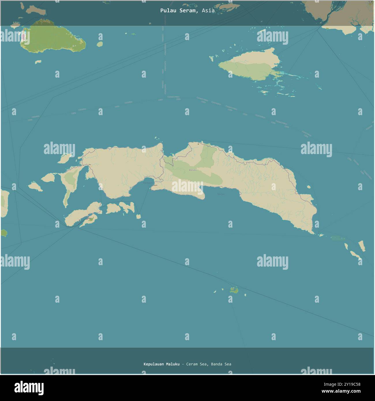 Pulau Seram in the Ceram Sea, belonging to Indonesia, cropped to square ...