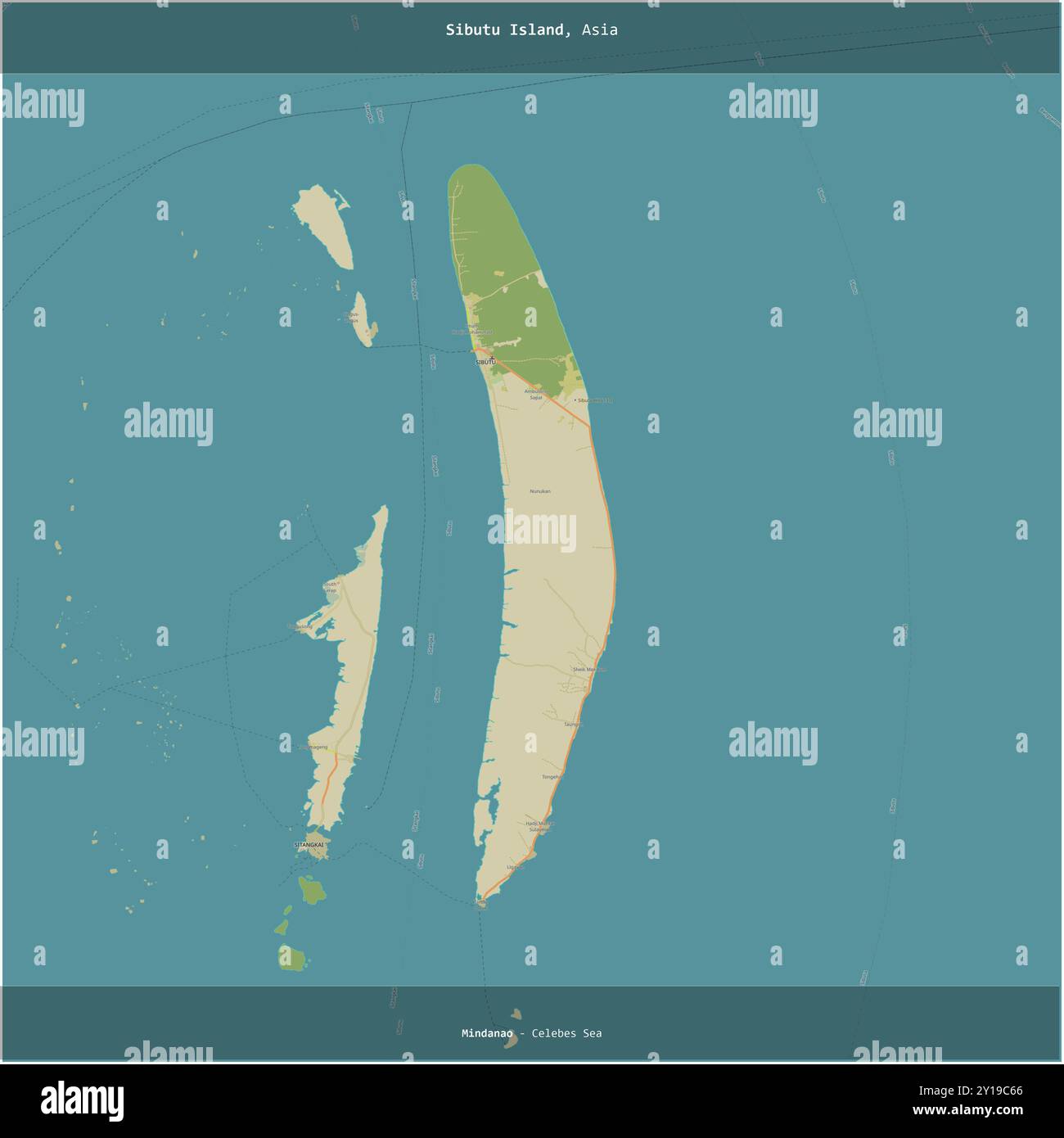 Sibutu Island in the Celebes Sea, belonging to Philippines, cropped to ...