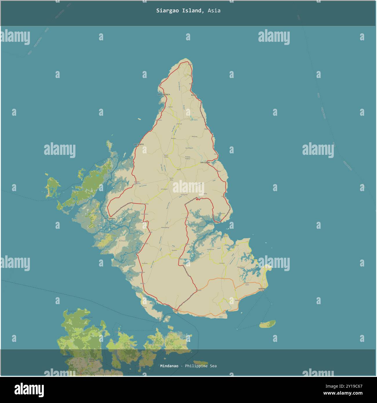 Siargao Island in the Philippine Sea, belonging to Philippines, cropped to square on a ...