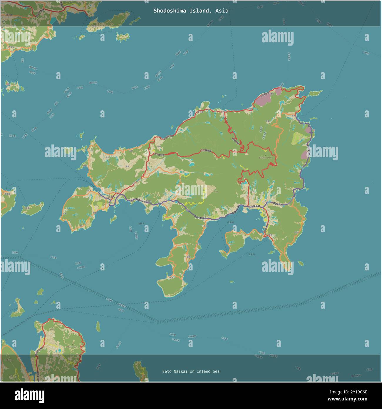 Shodoshima Island in the Seto Naikai or Inland Sea, belonging to Japan, cropped to square on a ...