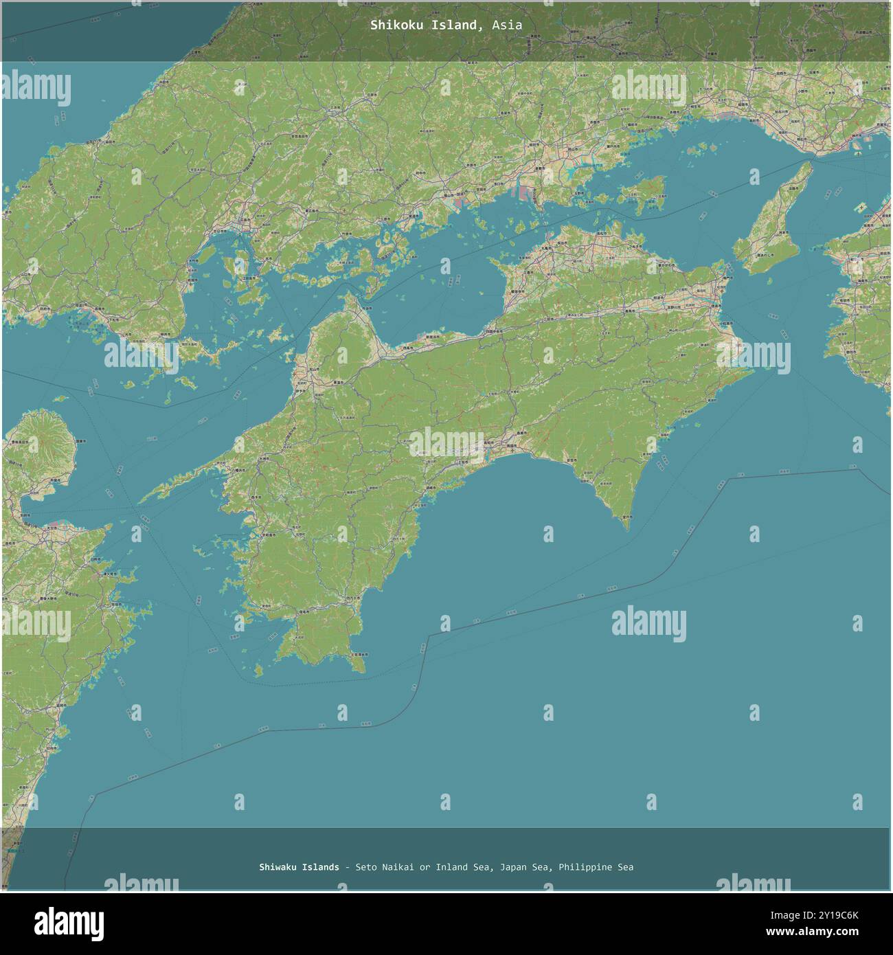 Shikoku Island in the Japan Sea, belonging to Japan, cropped to square ...