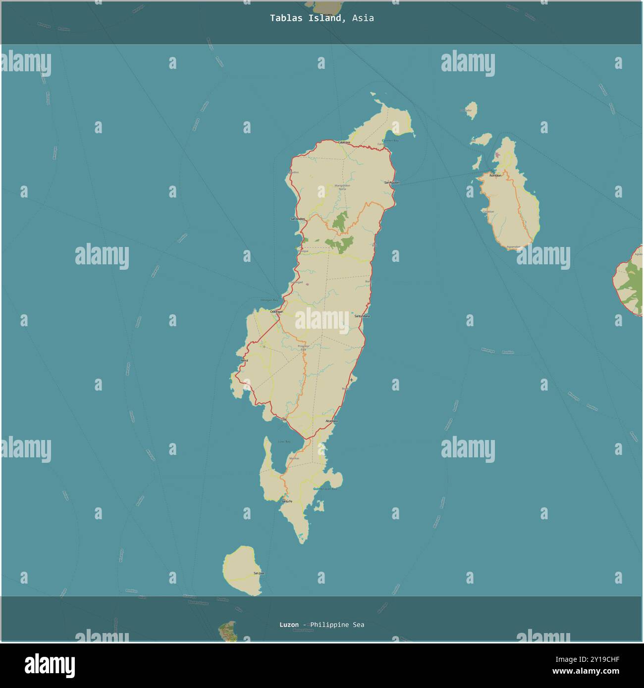 Tablas Island in the Philippine Sea, belonging to Philippines, cropped to square on a ...
