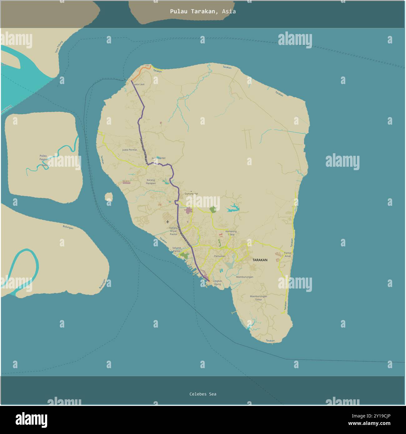 Pulau Tarakan in the Celebes Sea, belonging to Indonesia, cropped to ...